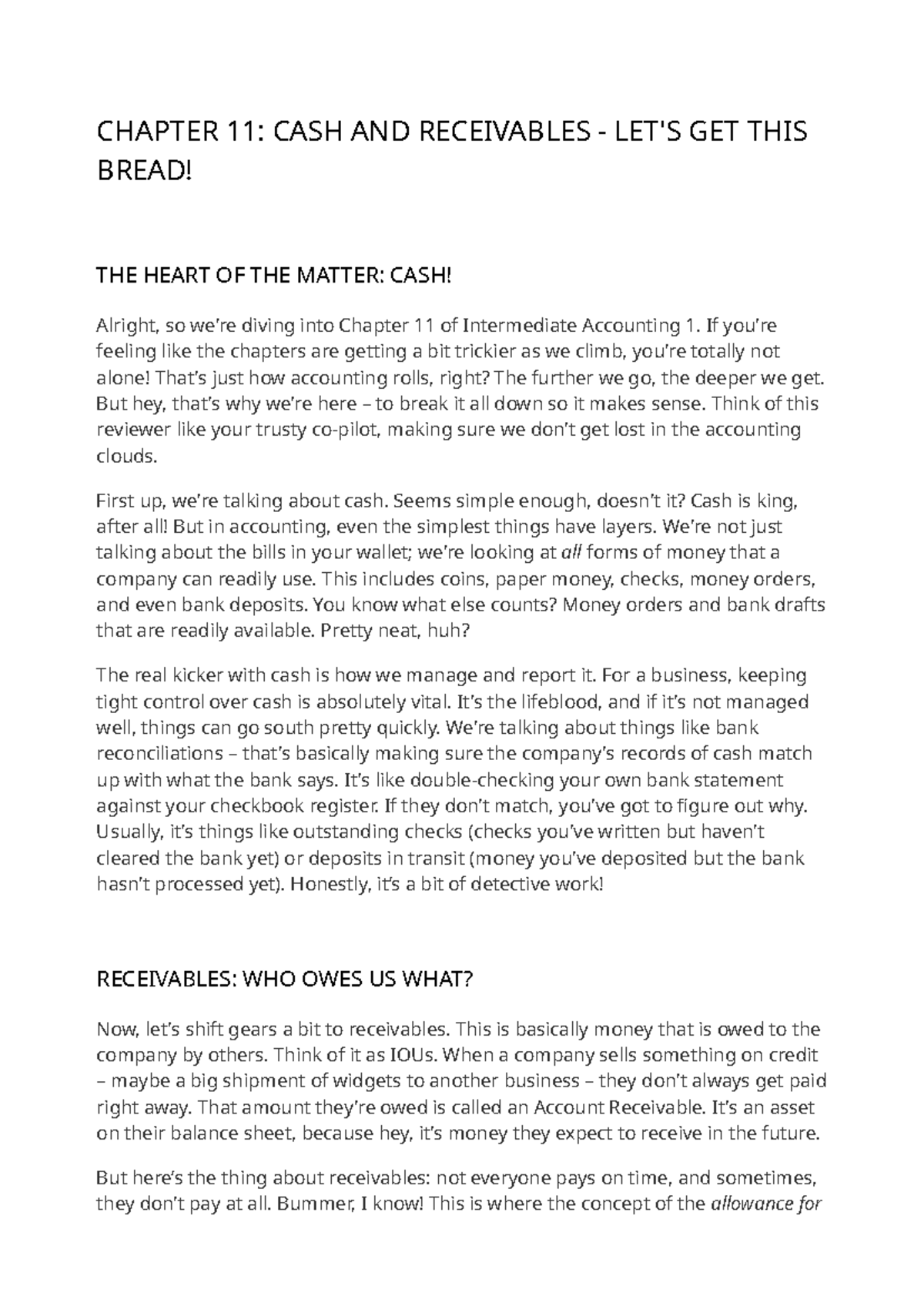 Intermediate Accounting 1: Chapter 11 - Cash & Receivables Review - Studocu