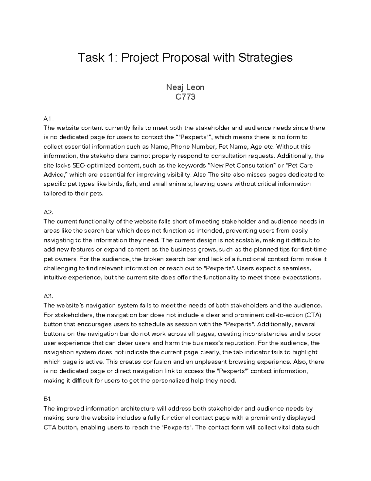 Revamped Project Proposal & Strategies for C773 - Studocu