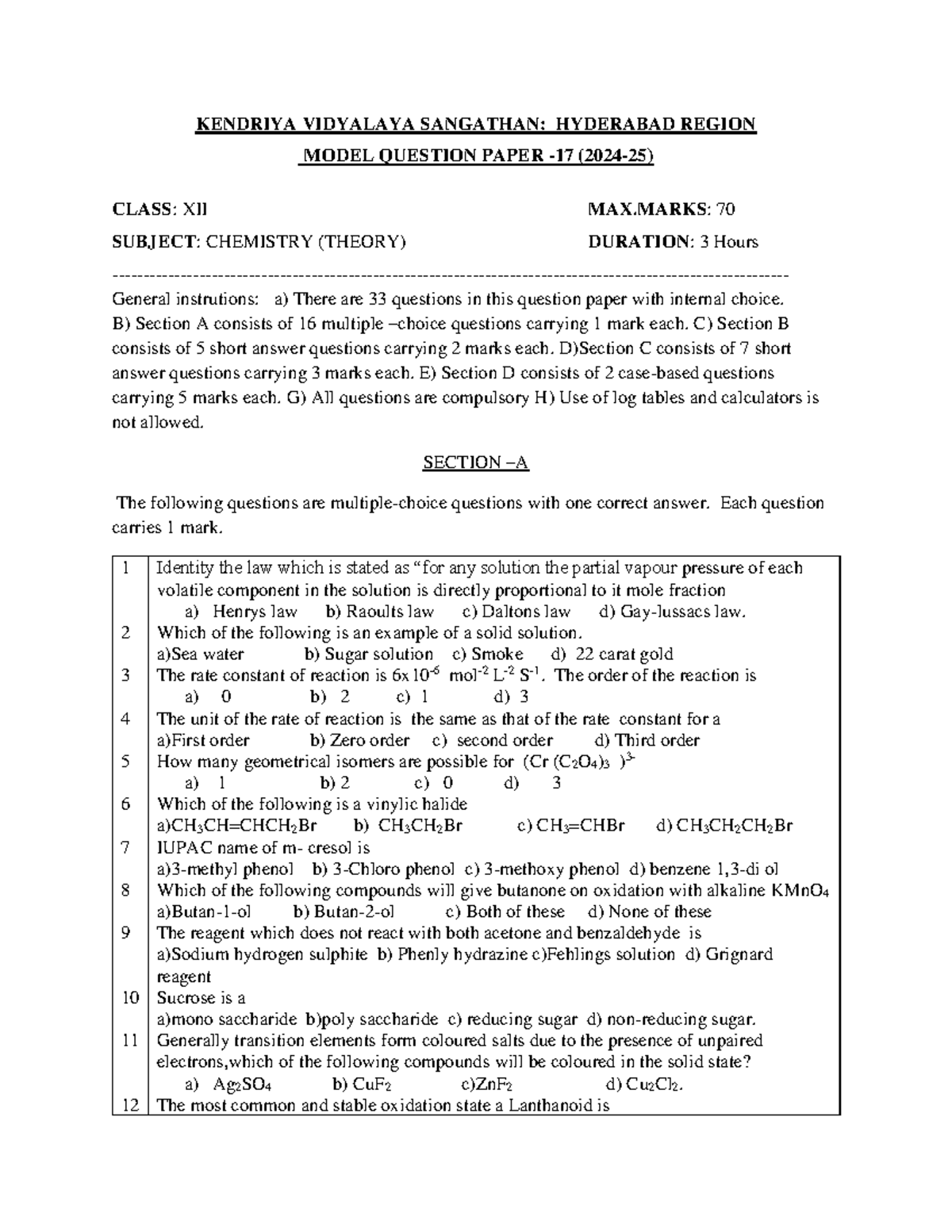 XII CHEM MQP 17 QP & MS - Chemistry Sample paper - KENDRIYA VIDYALAYA ...