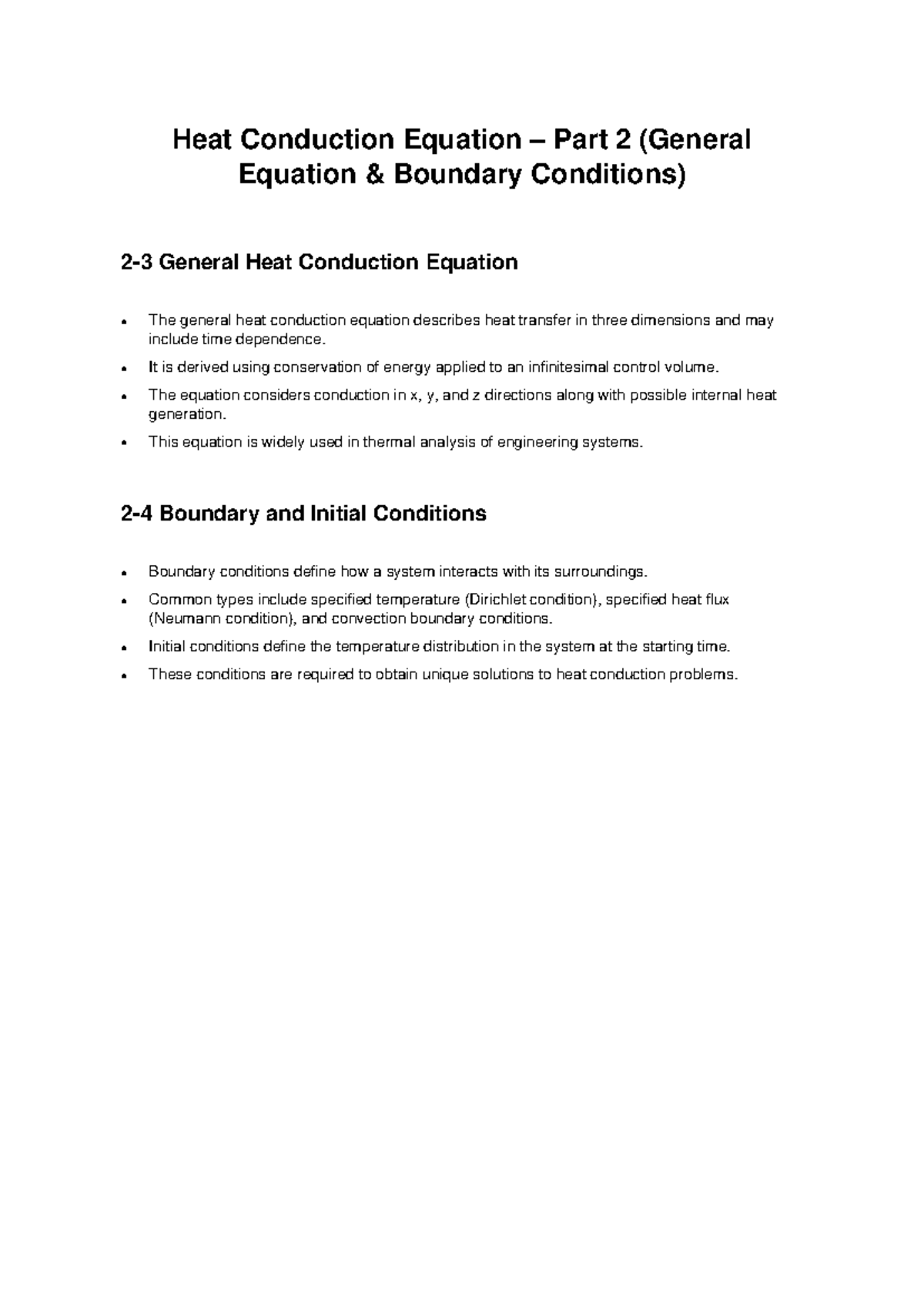 Heat Conduction Equation Part 2: Boundary Conditions & Analysis - Studocu
