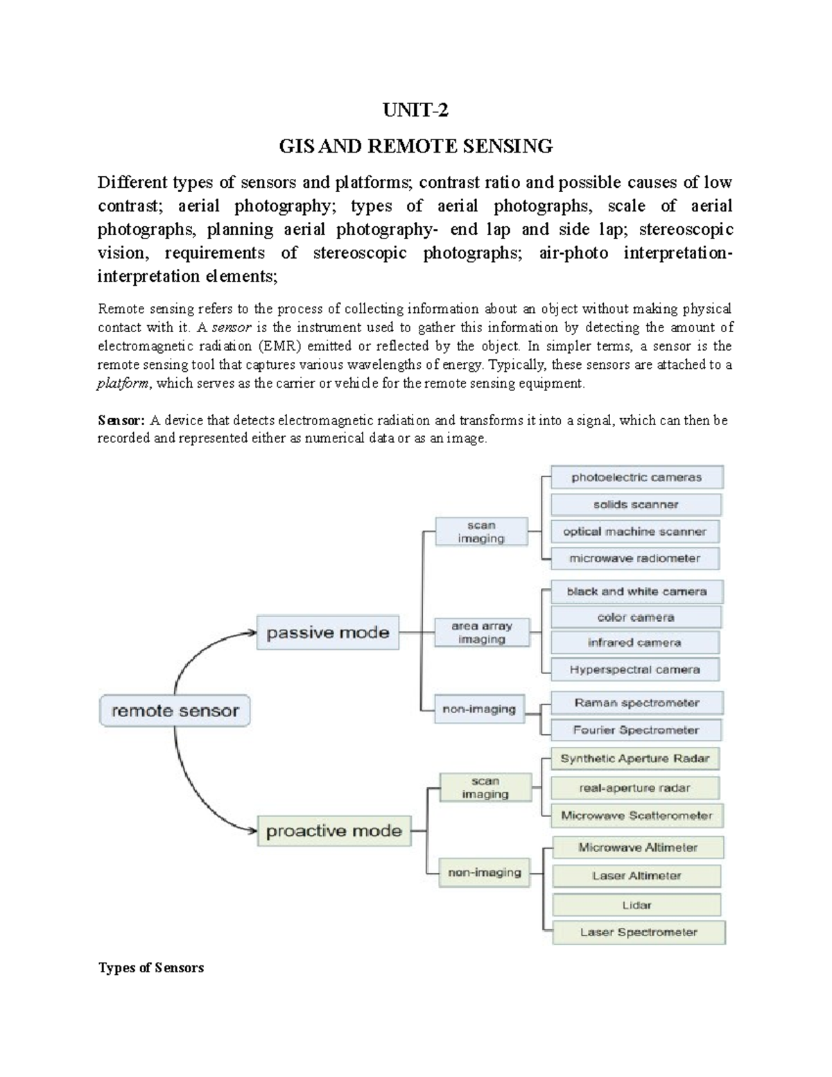 GIS UNIT-2: Types of Sensors, Aerial Photography, and Stereoscopic ...
