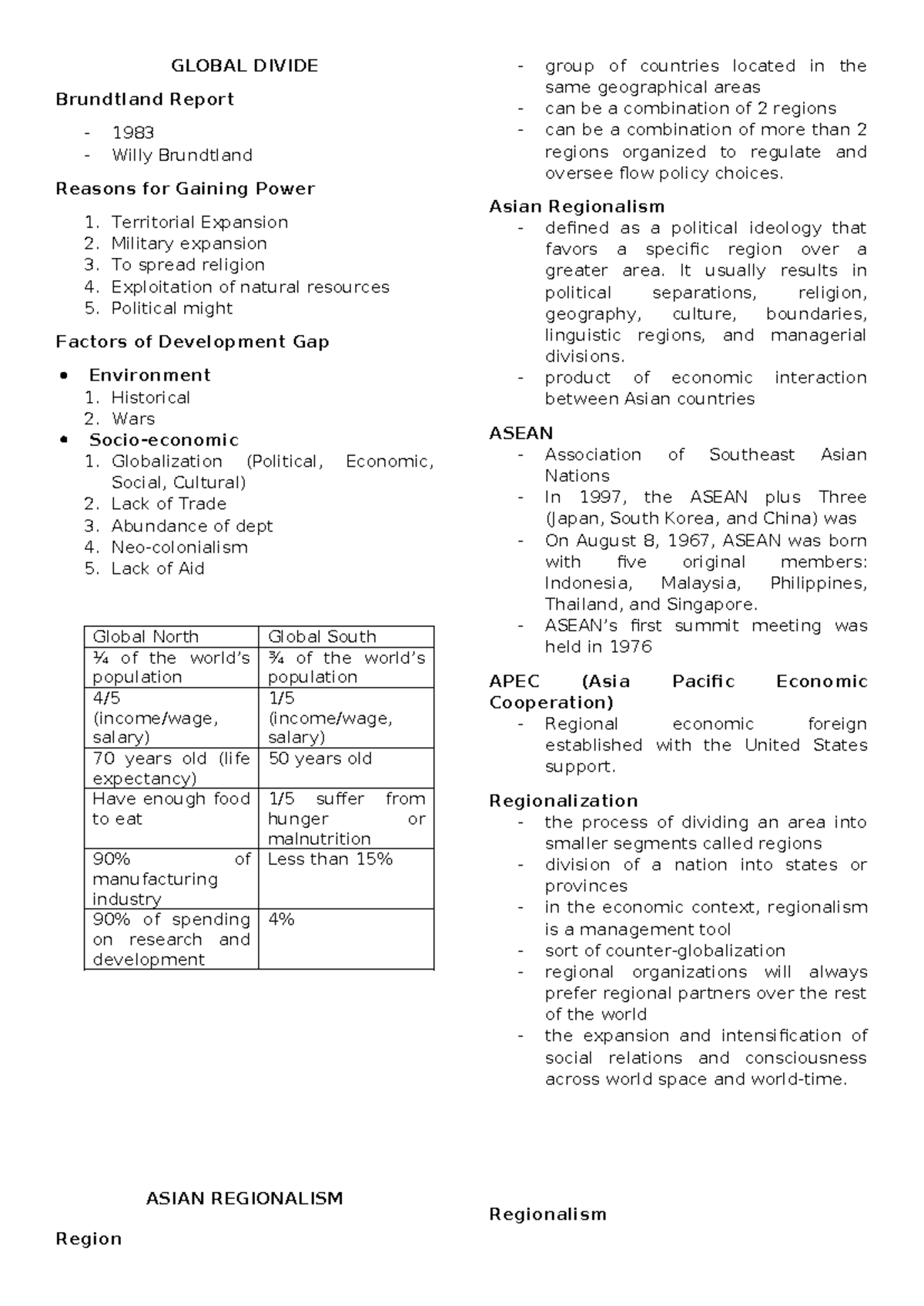 GLOBAL DIVIDE: Understanding the Brundtland Report and Regionalism ...