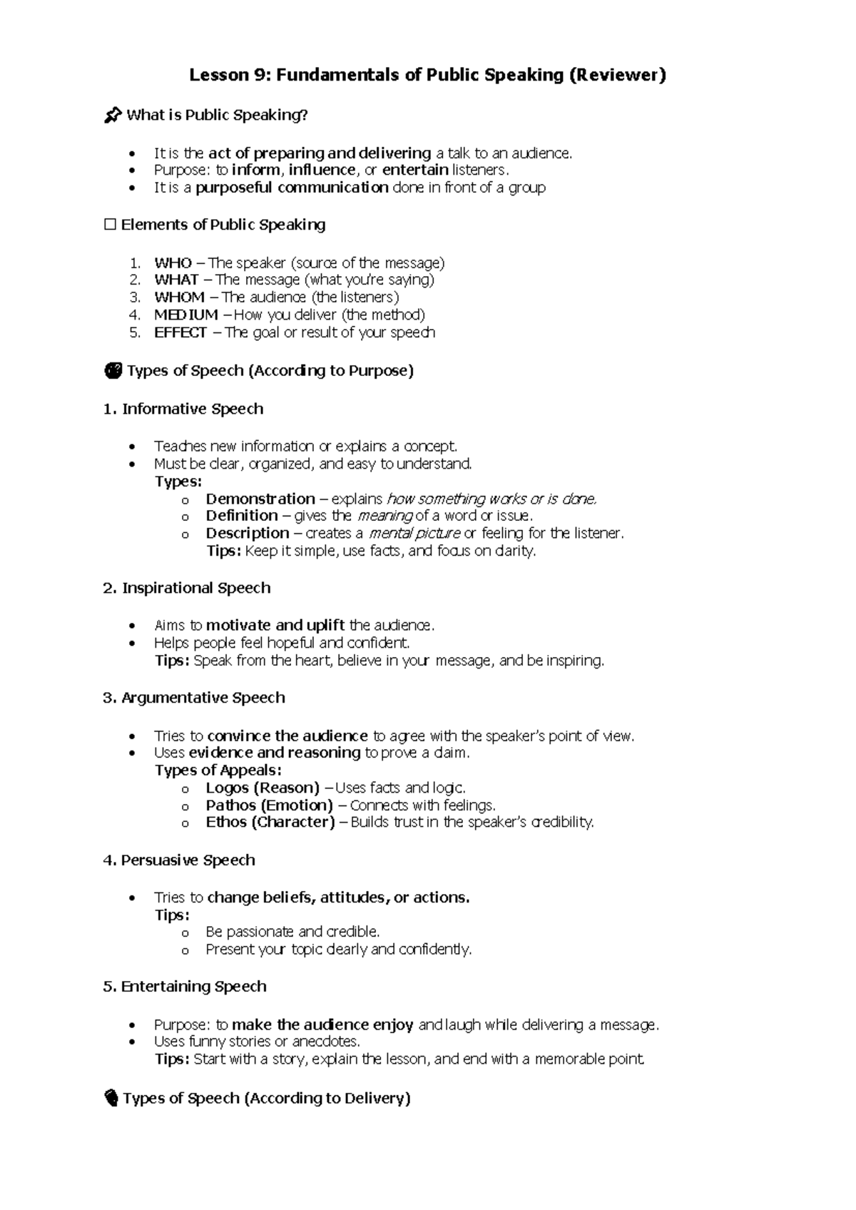Lesson 9: Fundamentals of Public Speaking (Oral Comm Reviewer) - Studocu