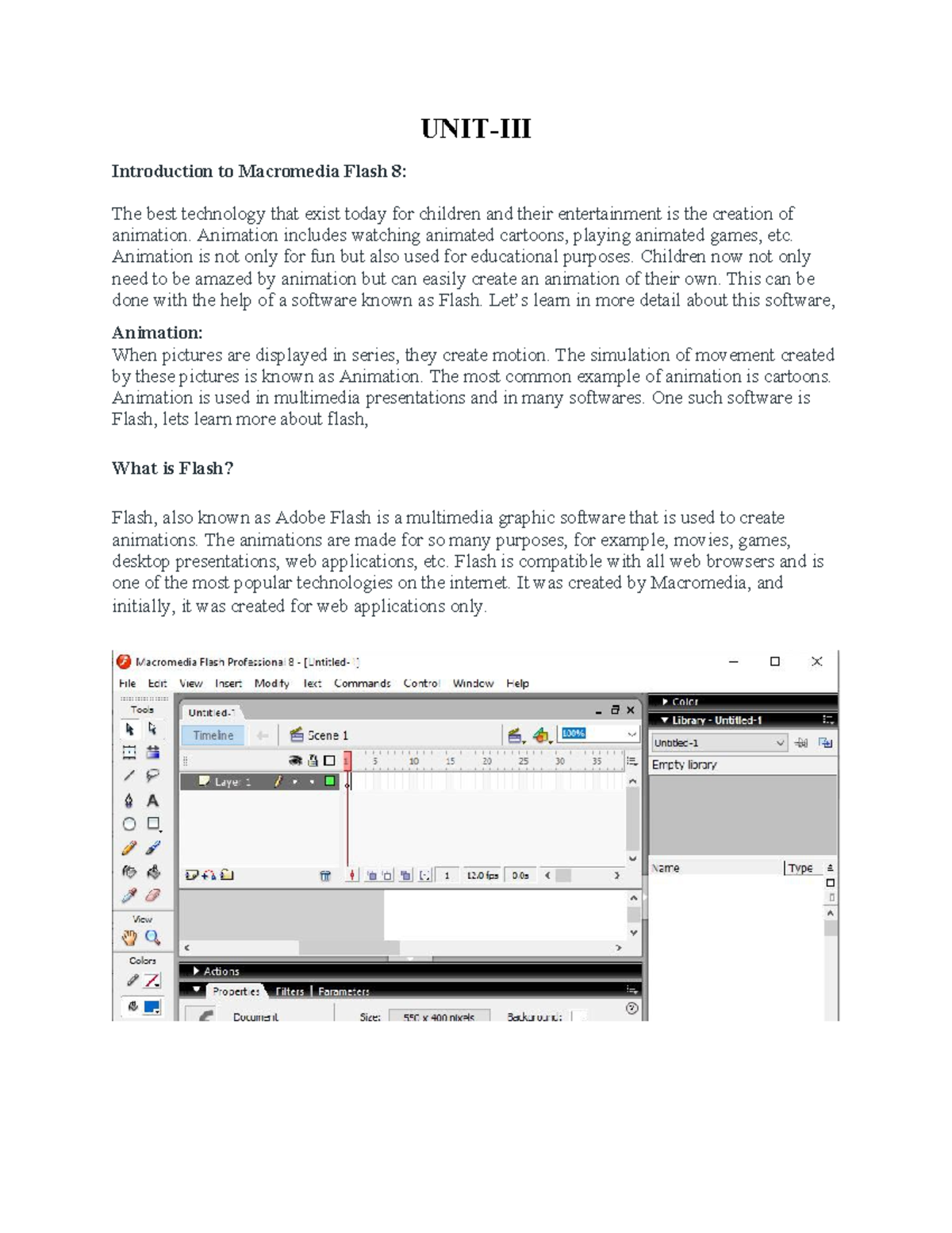 Unit III: Introduction to Macromedia Flash 8 and Animation Techniques ...