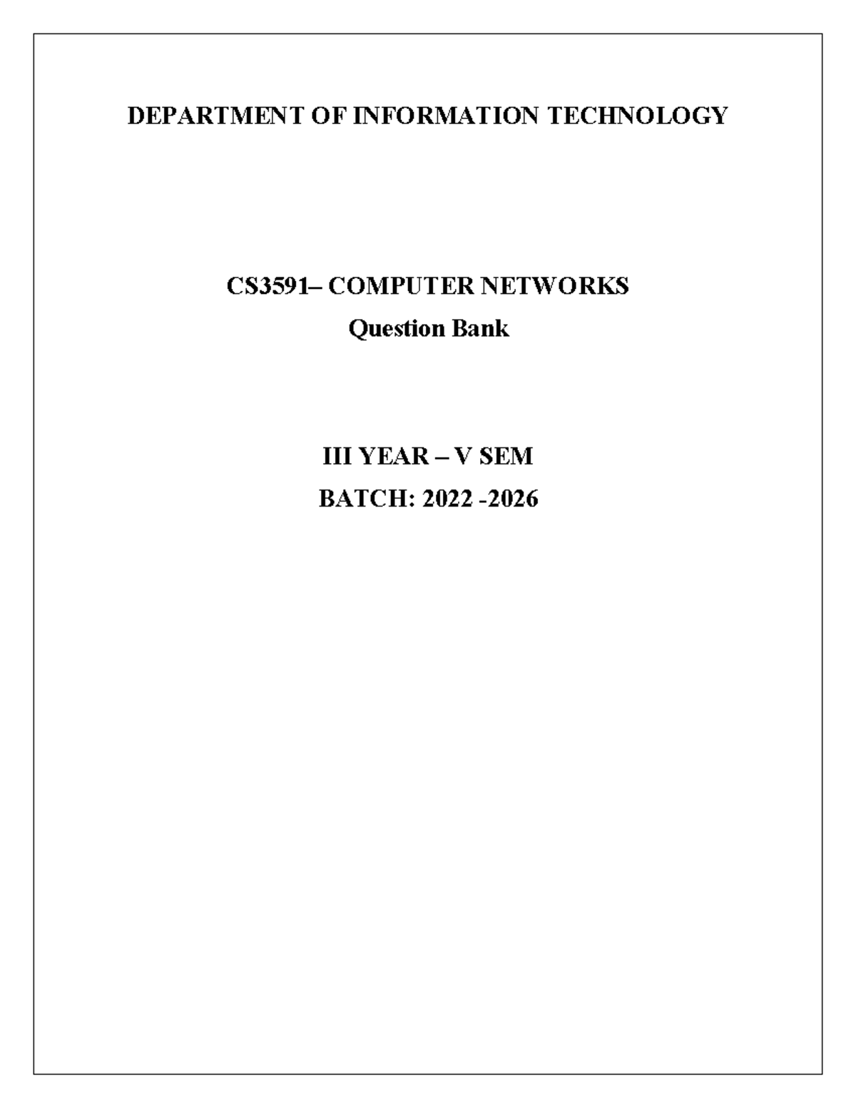 CS3591 Computer Networks Question Bank - 3rd Year, V Semester - Studocu