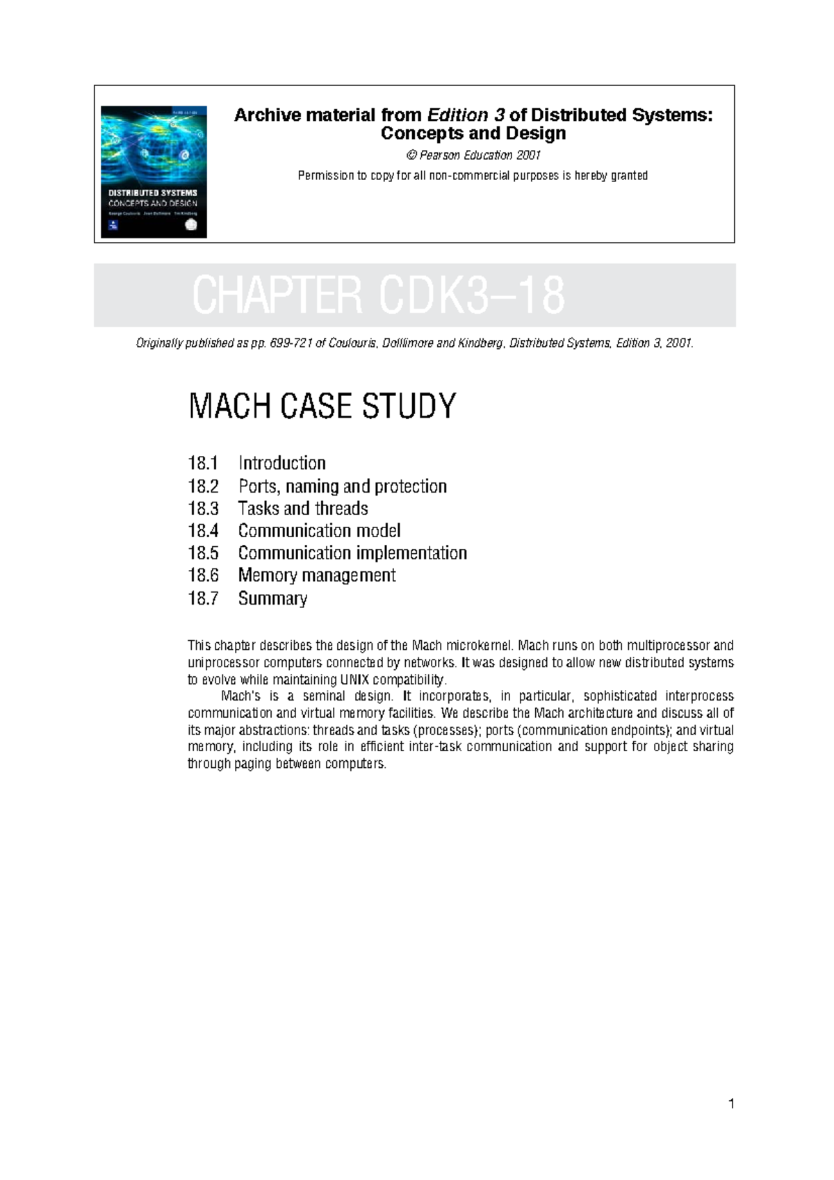 Mach Microkernel Case Study: Chapter CDK3-18 Insights on Design and ...