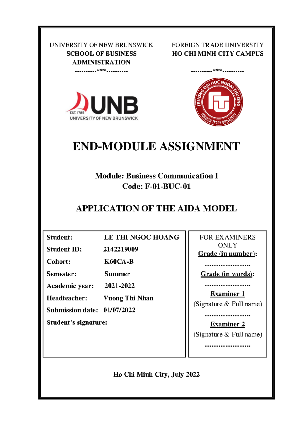 BC1 - AIDA Model Application in Business Communication I Essay - Studocu