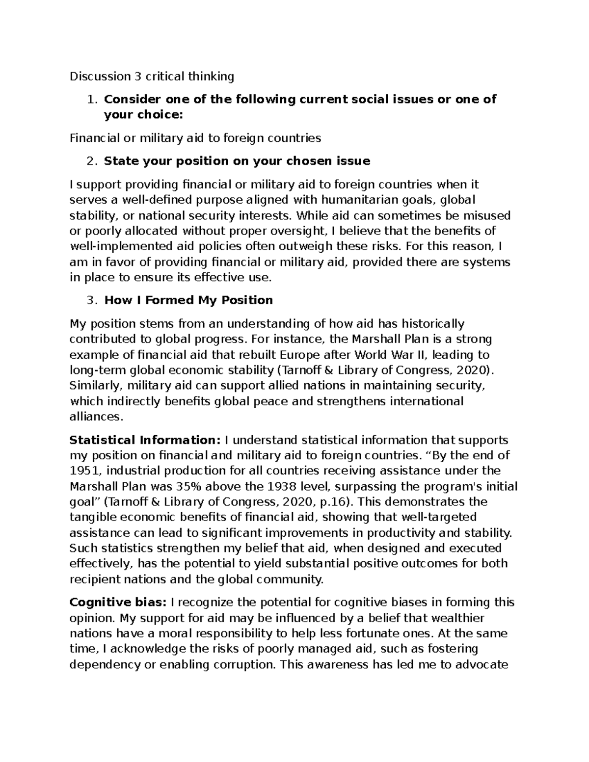 Discussion 3 critical thinking - Discussion 3 critical thinking 1 ...