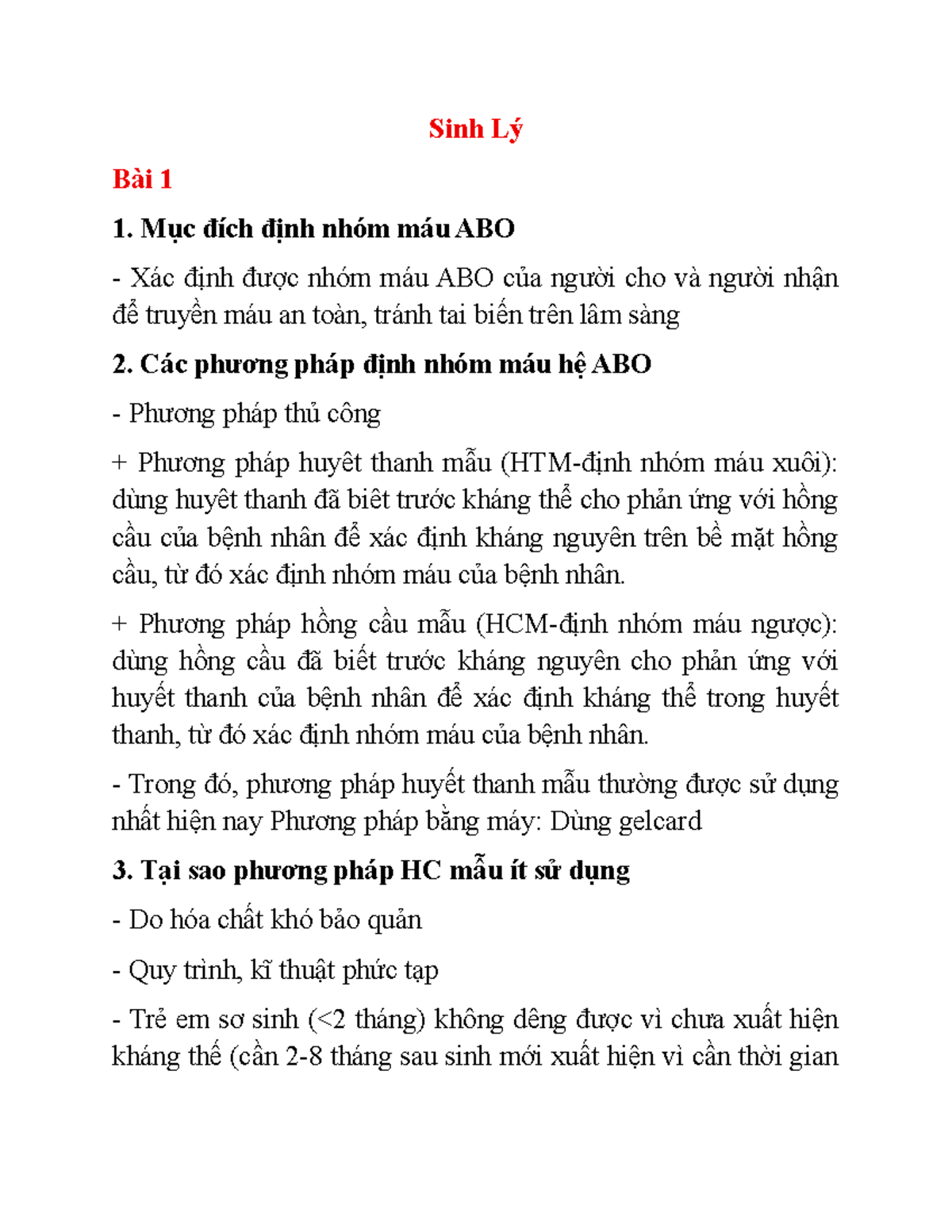 Sinh Lý - Thực Hành Định Nhóm Máu ABO và Hệ Rh - Studocu