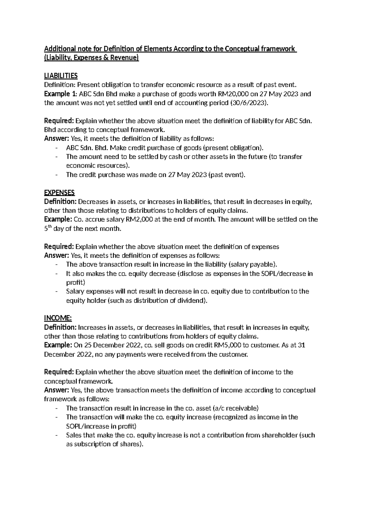 Conceptual Framework: Definition of Elements (Liabilities, Expenses ...