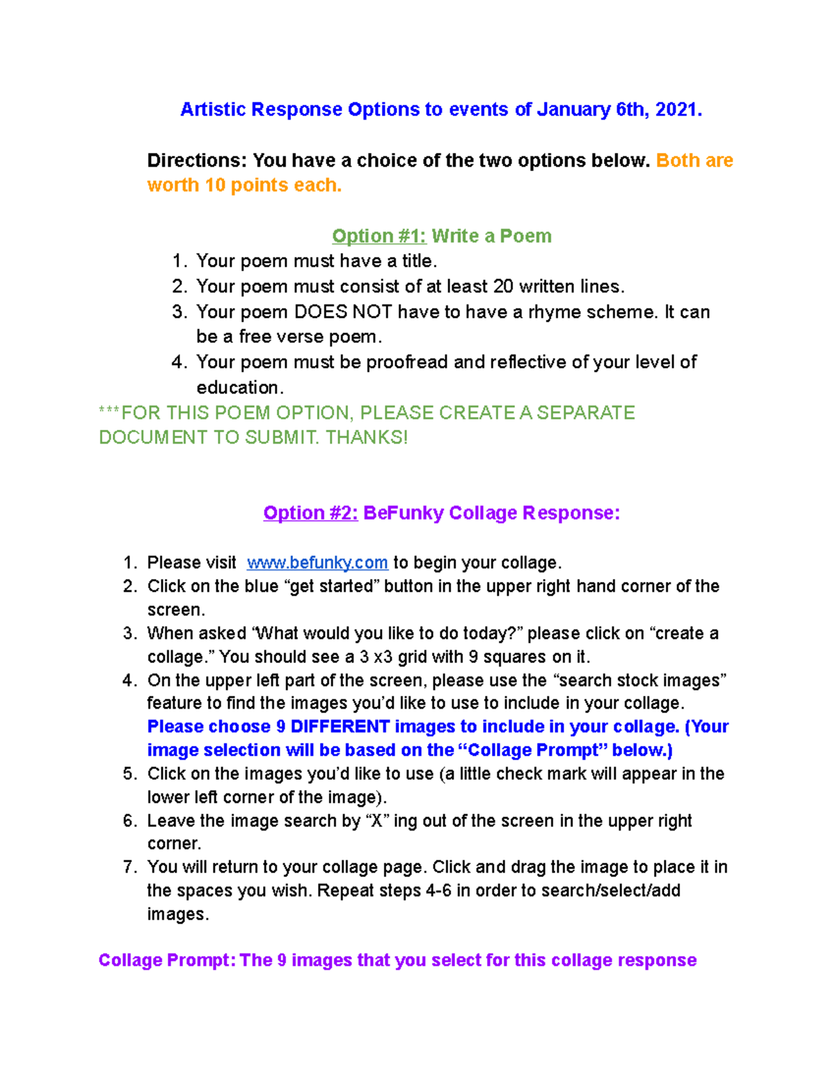 Artistic Response Options to events of January 6th, 2021 - Directions ...