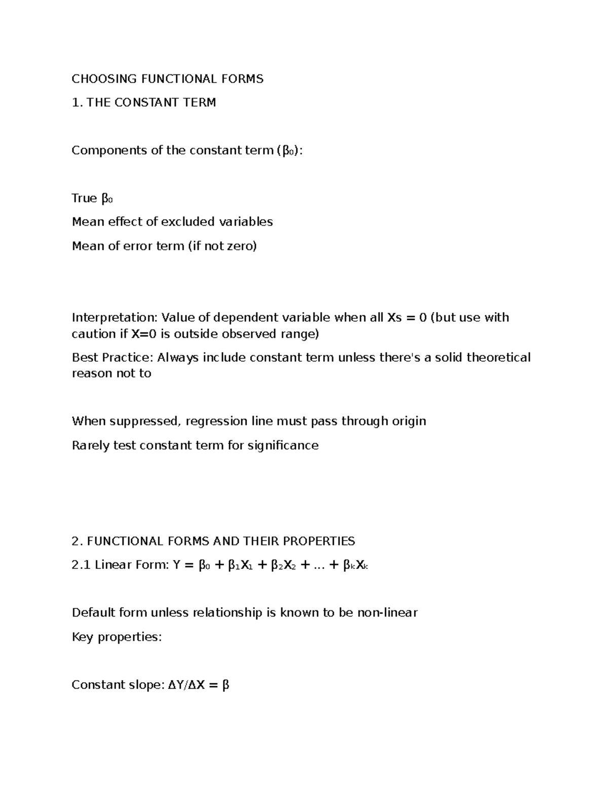 Choosing Functional Forms: Key Concepts and Best Practices - Studocu