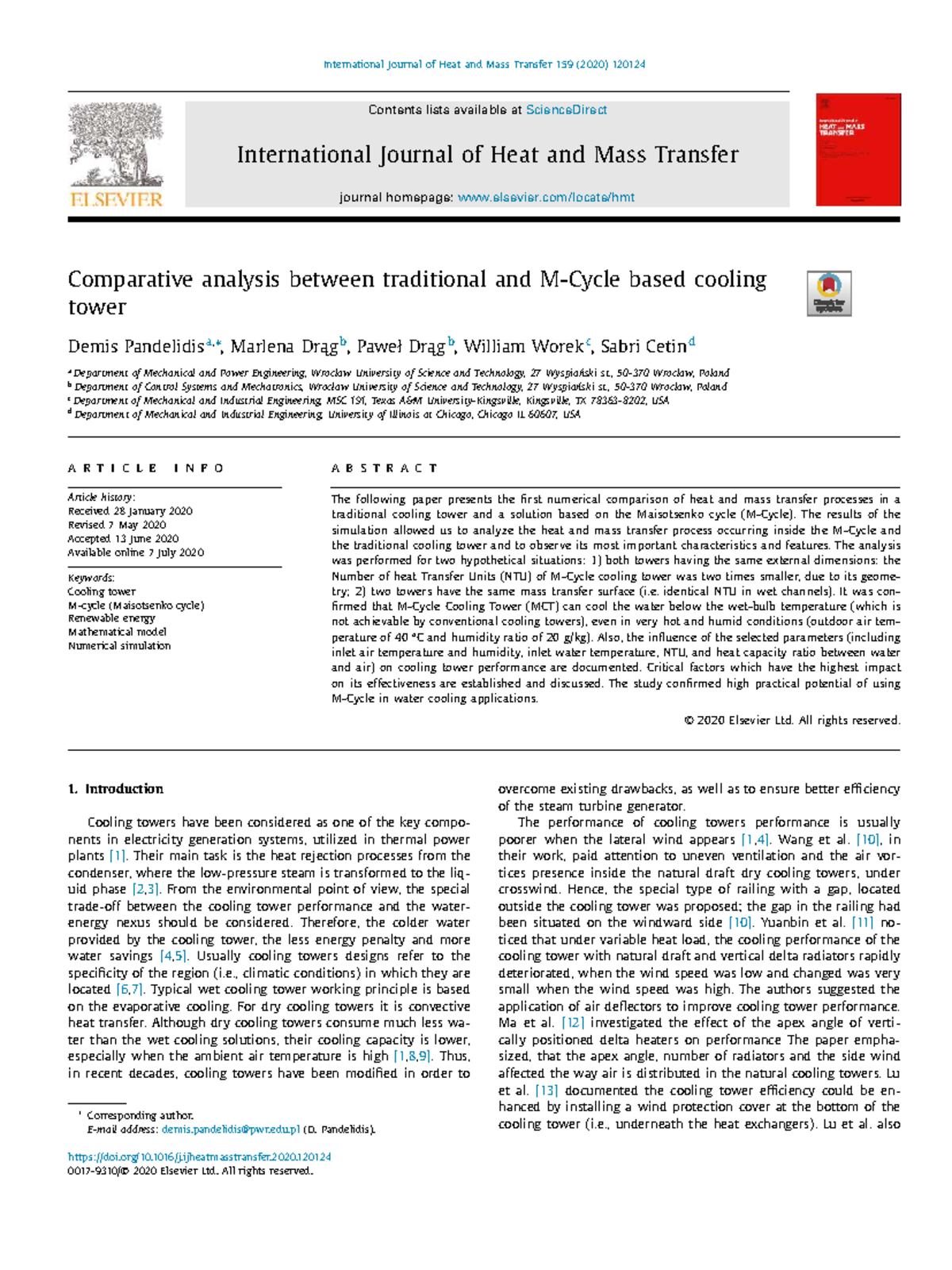 Comparative Study of Cooling Towers: Traditional vs. Maisotsenko Cycle ...