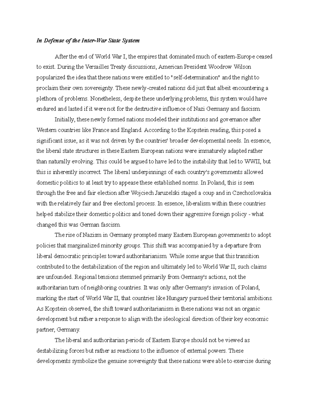 Inter-War Period Discussion - In Defense of the Inter-War State System ...