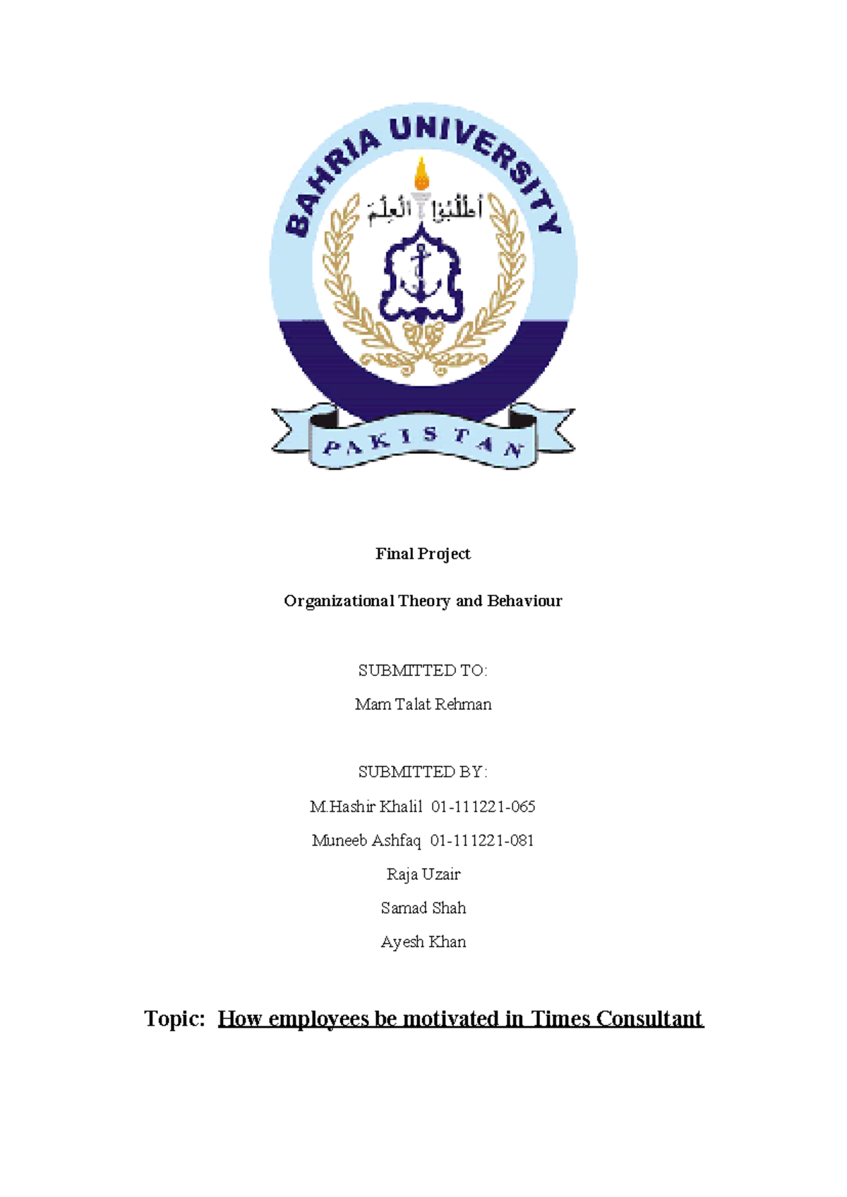OTB Project report - ORGANIZATION THEORIES - Final Project ...