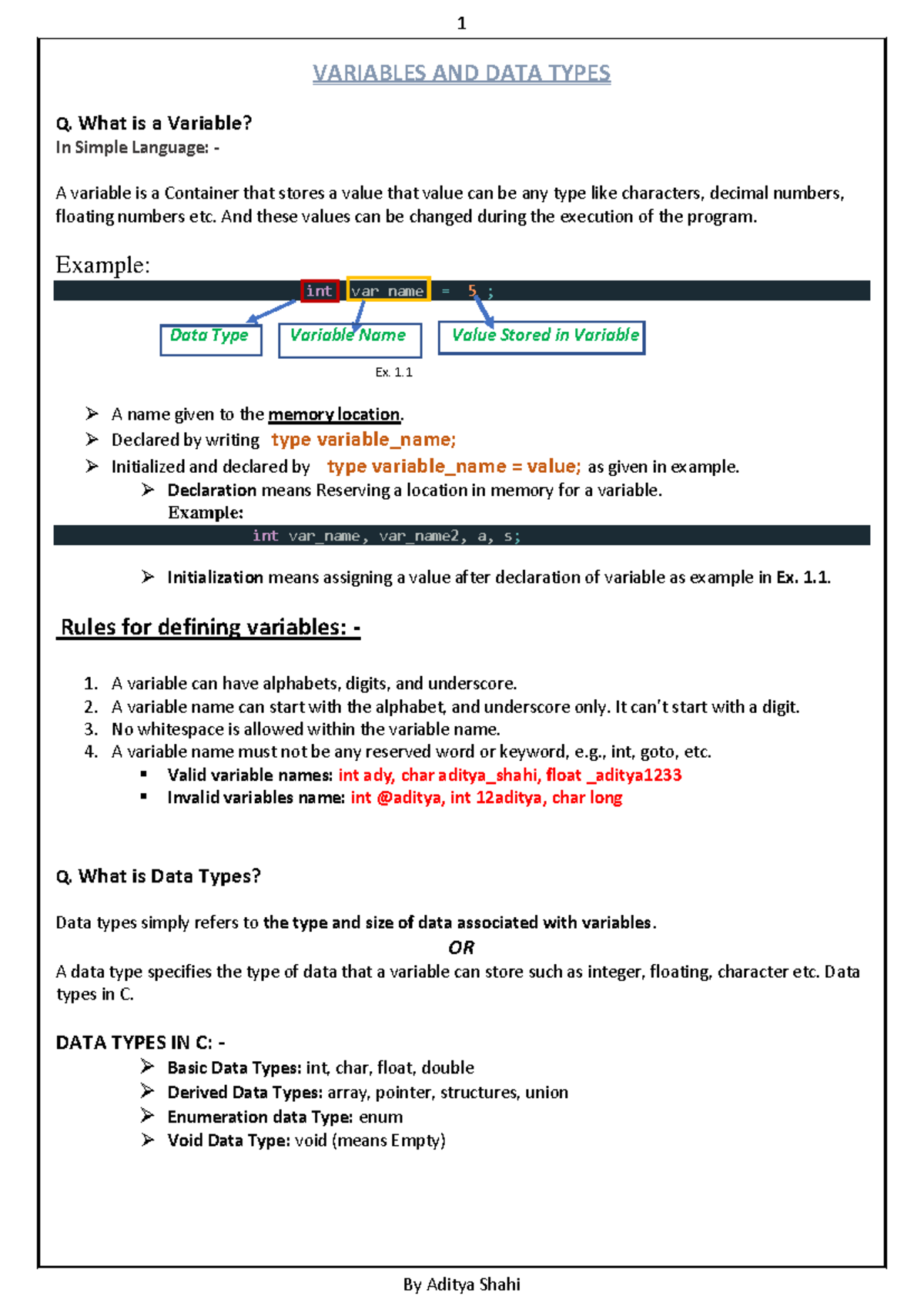 CSE101: Variables and Data Types Overview - Studocu