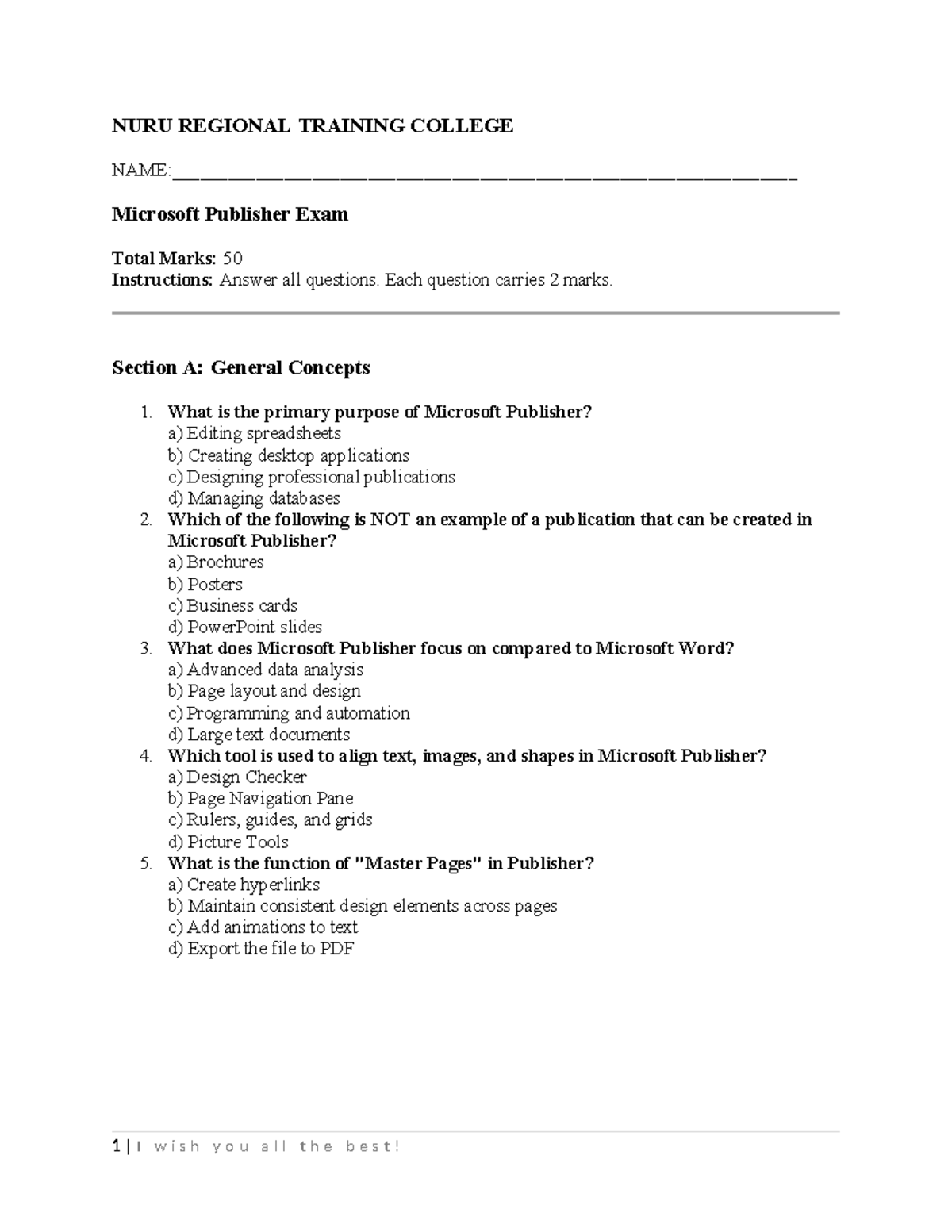 Microsoft Publisher Exam Review Guide (NURU REGIONAL TRAINING COLLEGE ...