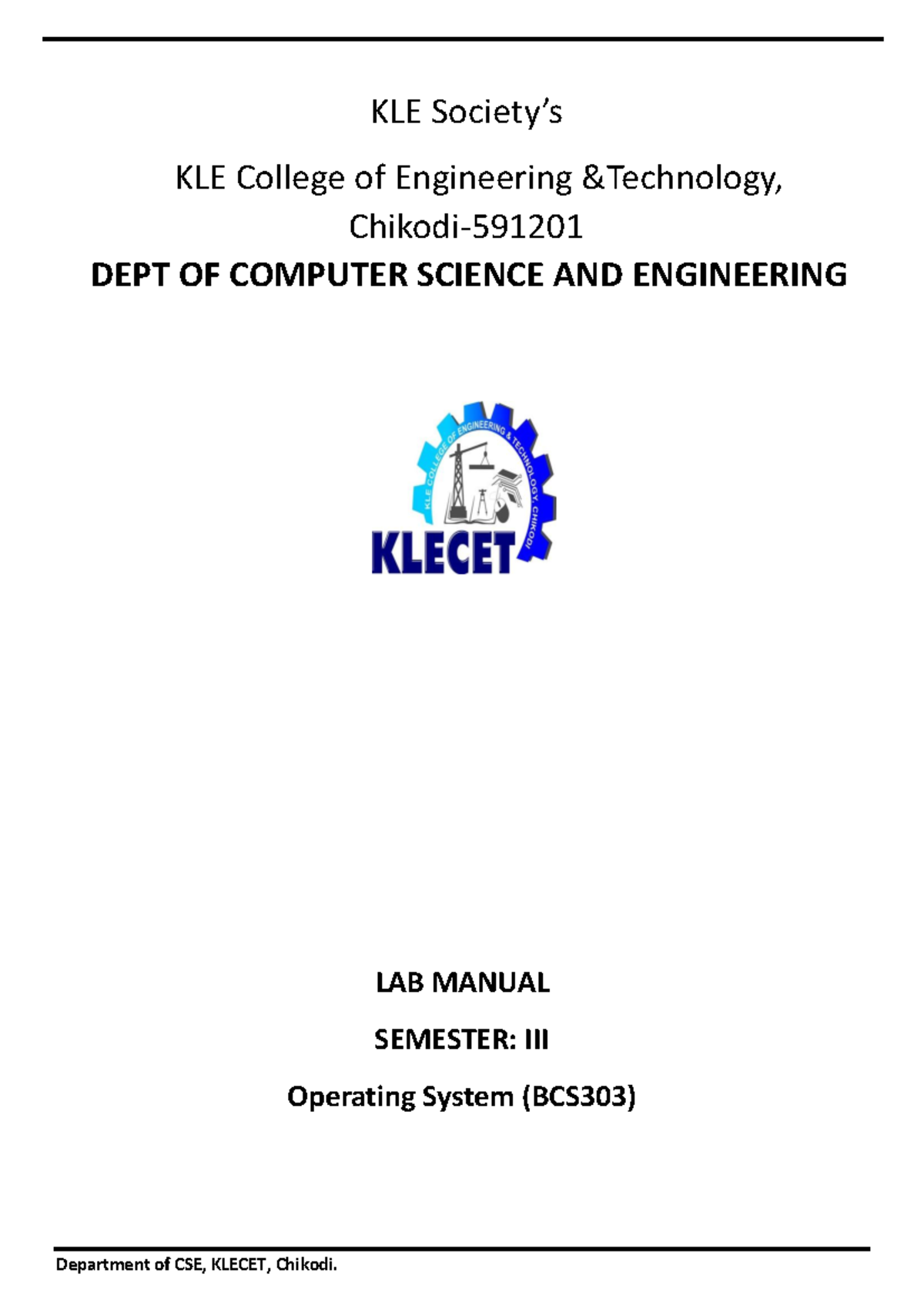 OS Lab Manual (BCS303) - KLE College of Engineering - Studocu