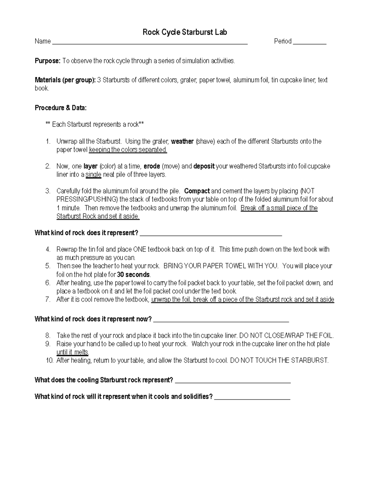 Rock Cycle Lab: Hands-On Starburst Simulation Guide - Studocu