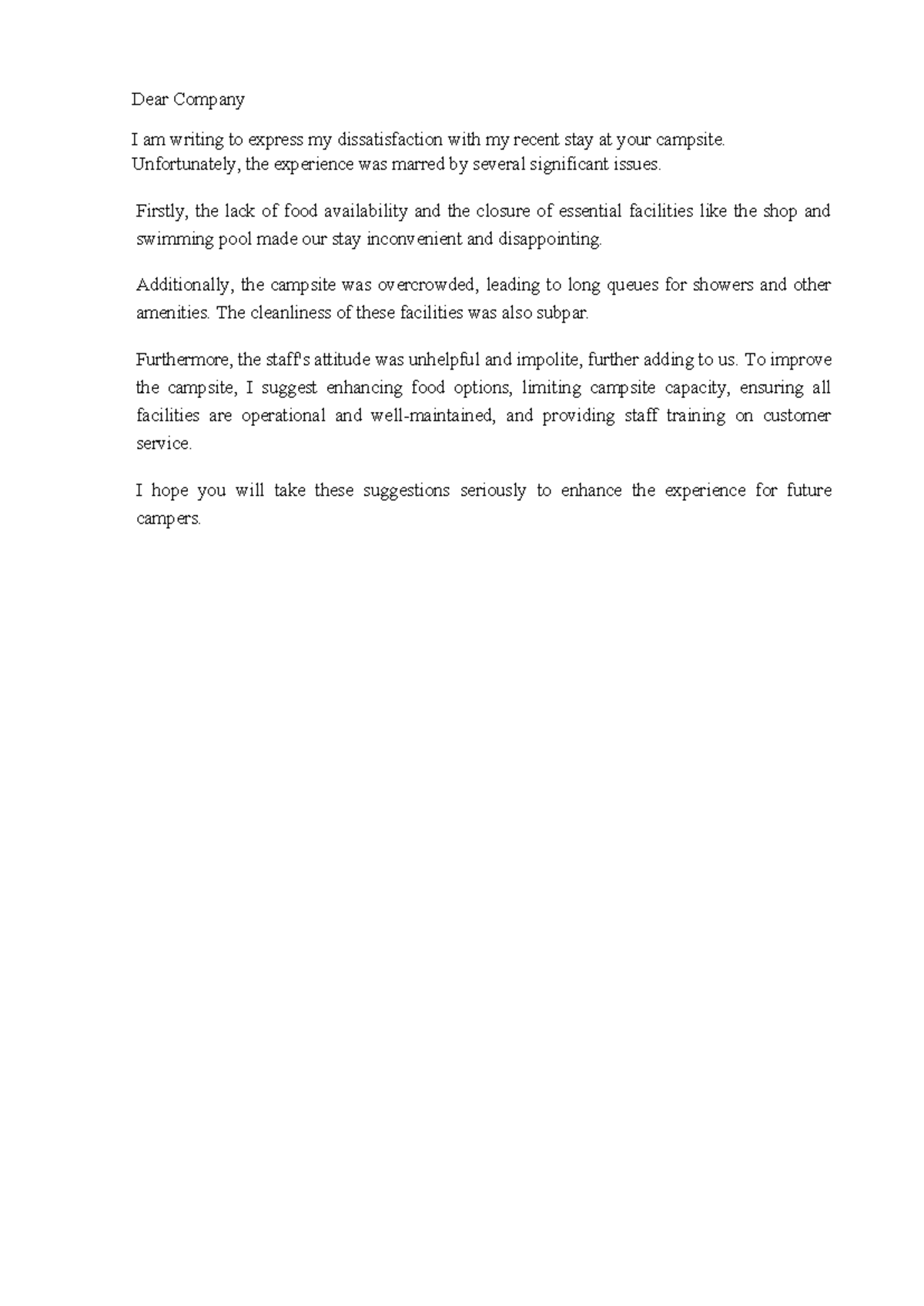 Customer Feedback on Campsite Experience - 2222 - Studocu