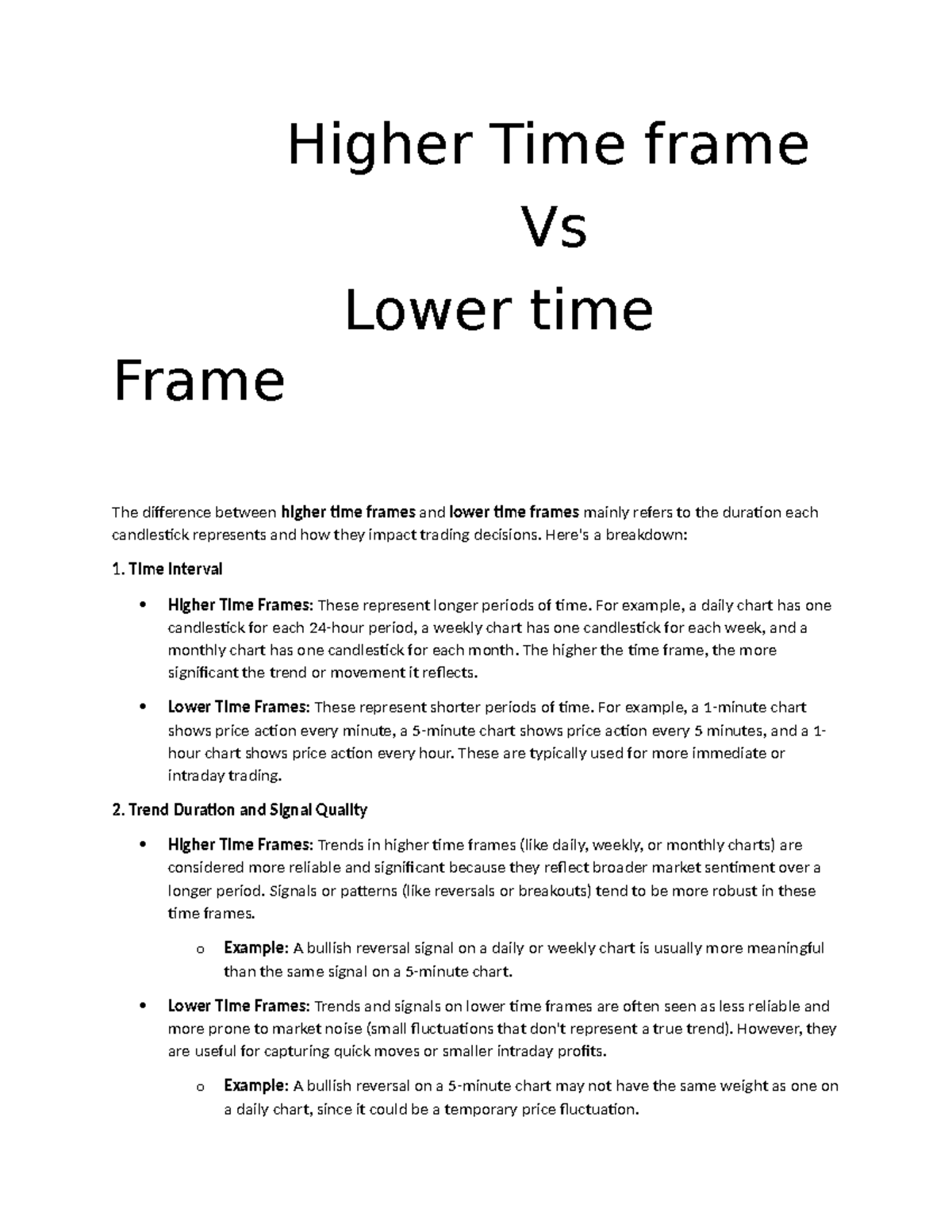 Time Frame Analysis for Trading: Higher vs Lower Time Frames - Studocu