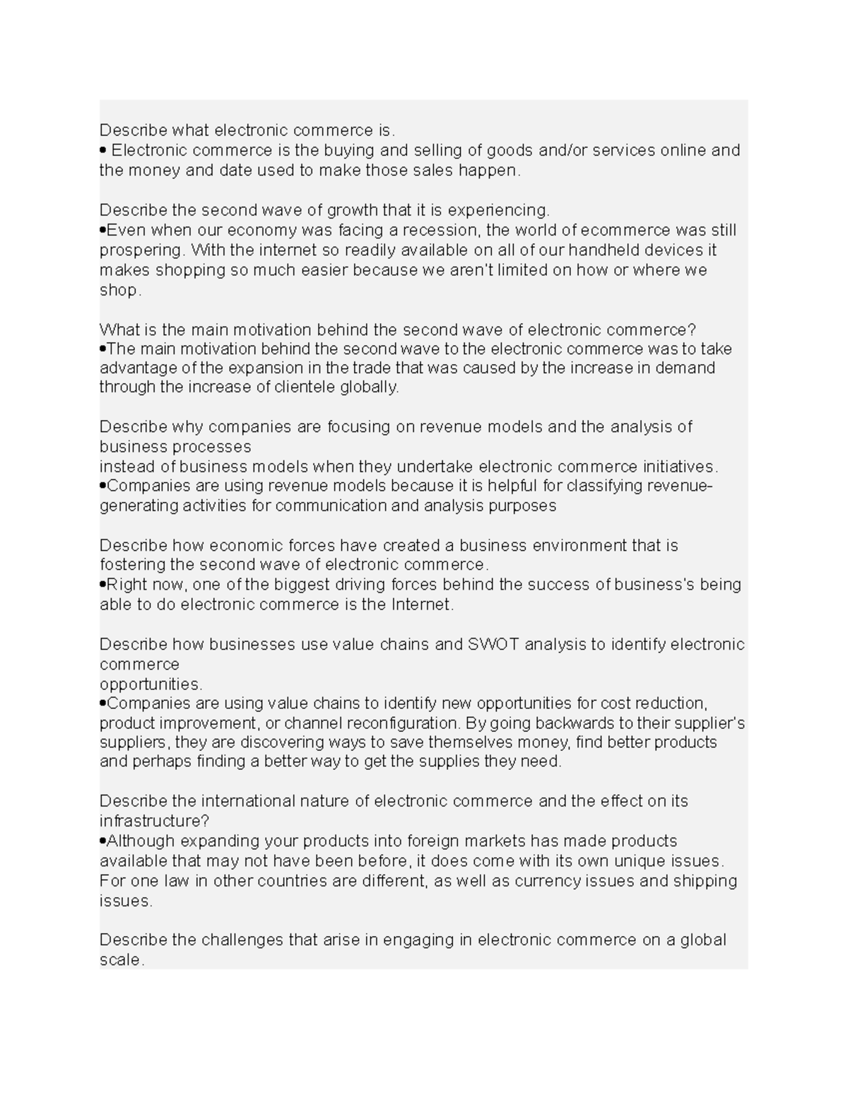 ECOM 101: Discussion Questions on Electronic Commerce Chapter 1 - Studocu