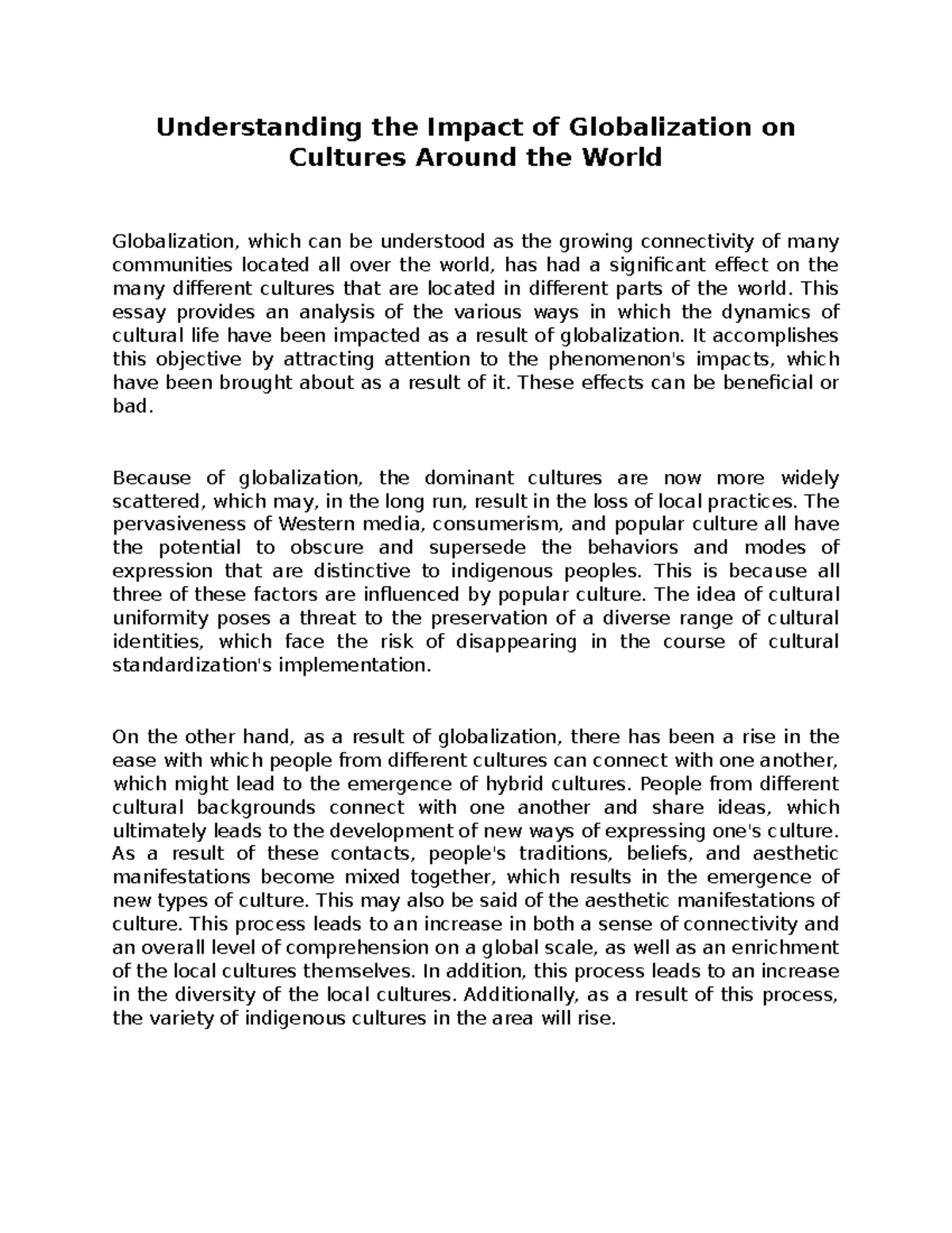 Understanding the Impact of Globalization on Cultures Around the World ...