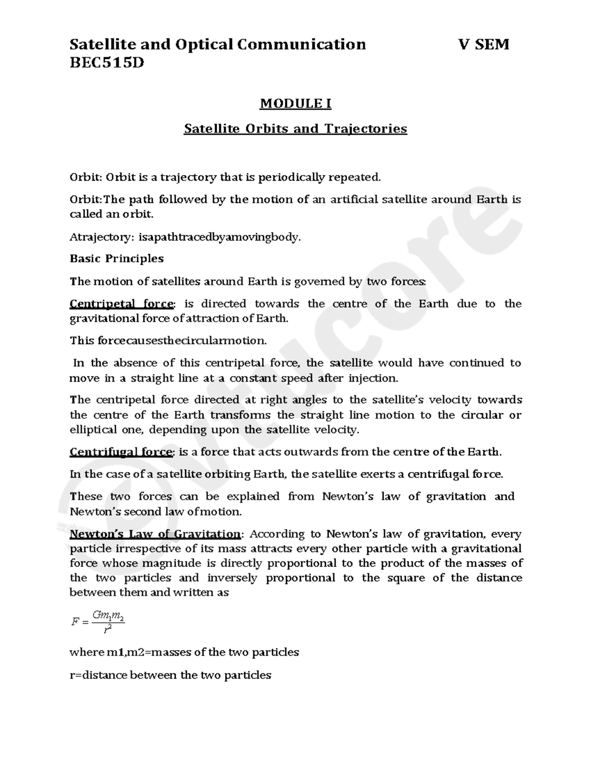 Satellite Orbits and Trajectories - BEC515D V SEM Module I - Studocu