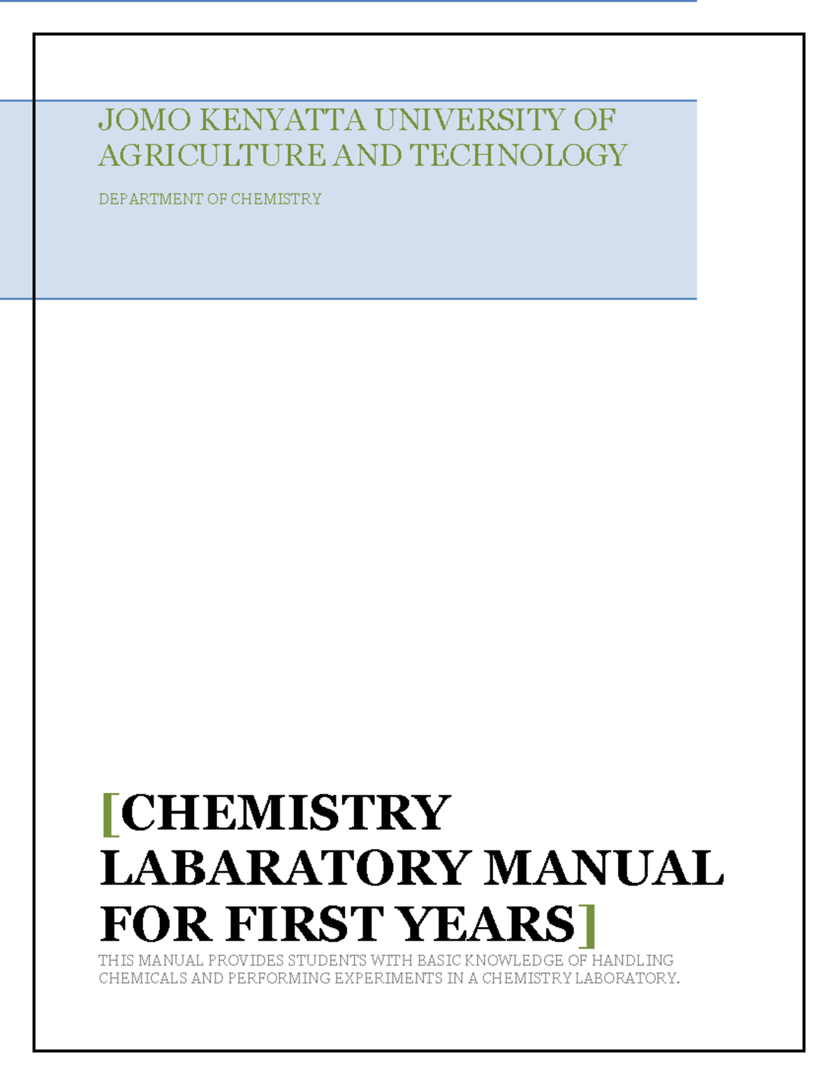Chemistry Practicals for First Year Students (Unit SCH 2100 & SCH 2101) - Studocu