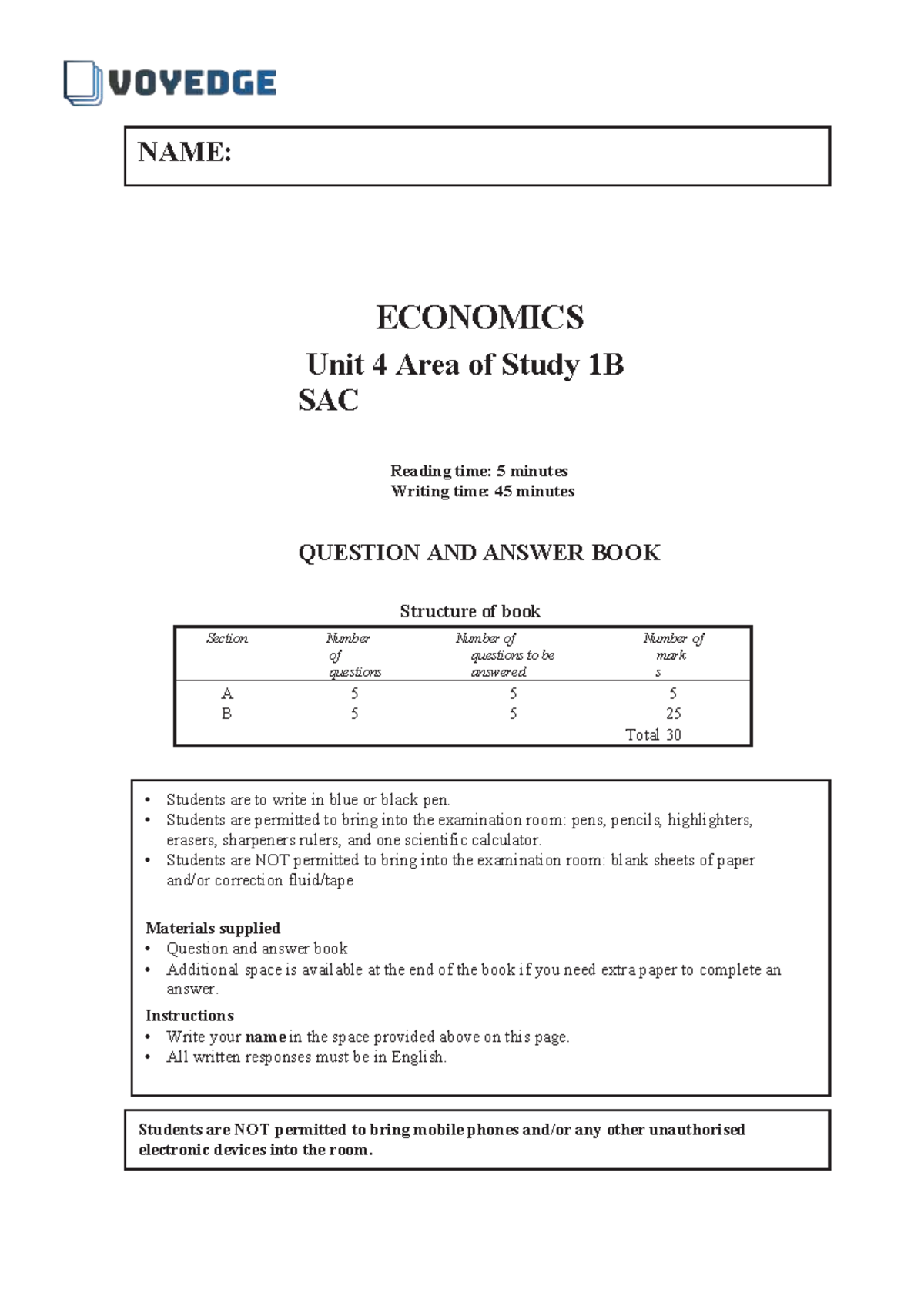 2024 Eco Voyedge U4 AOS1 Budgetary Policy SAC Guide - Studocu