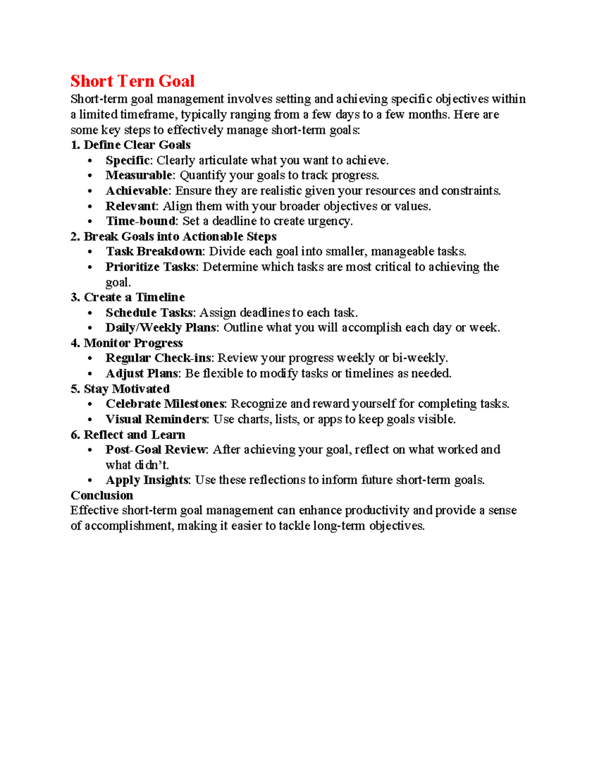 Short-Term Goal Management Strategies - asd - Studocu
