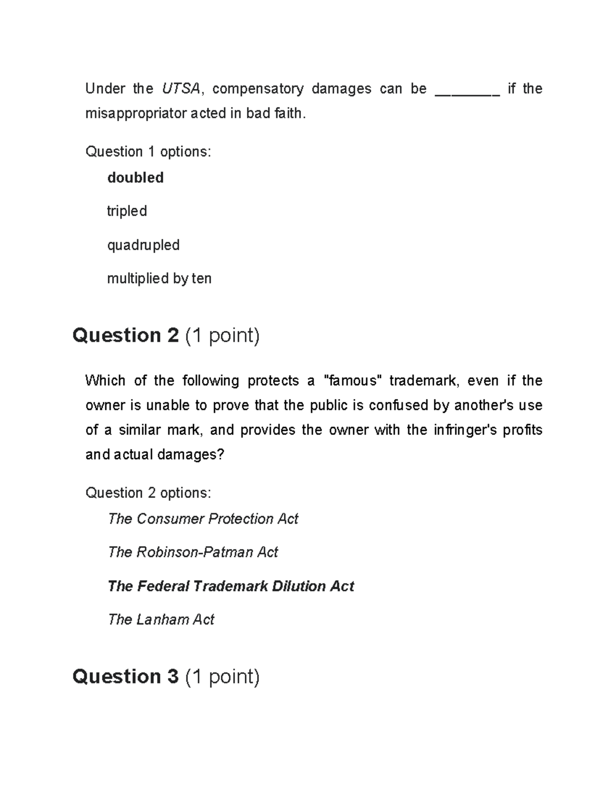Chapter 11 - Intellectual Property Quiz (Course Code: UTSA) - Studocu