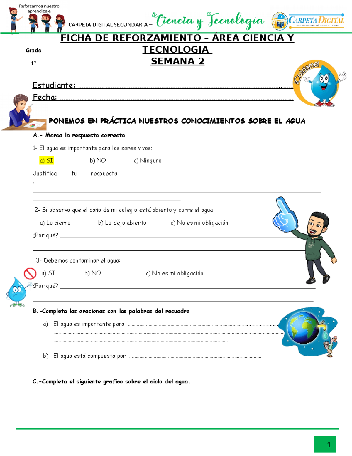 1° Ficha DE Reforzamiento SEM.2- EXP 1- Ciencia Y Tecnologia - CARPETA DIGITAL SECUNDARIA ...