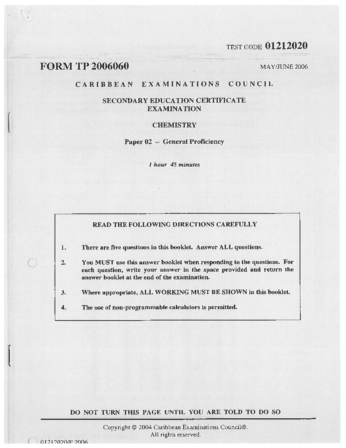 Chemistry Paper 02 (CSEC) - General Proficiency Exam May 2006 - Studocu