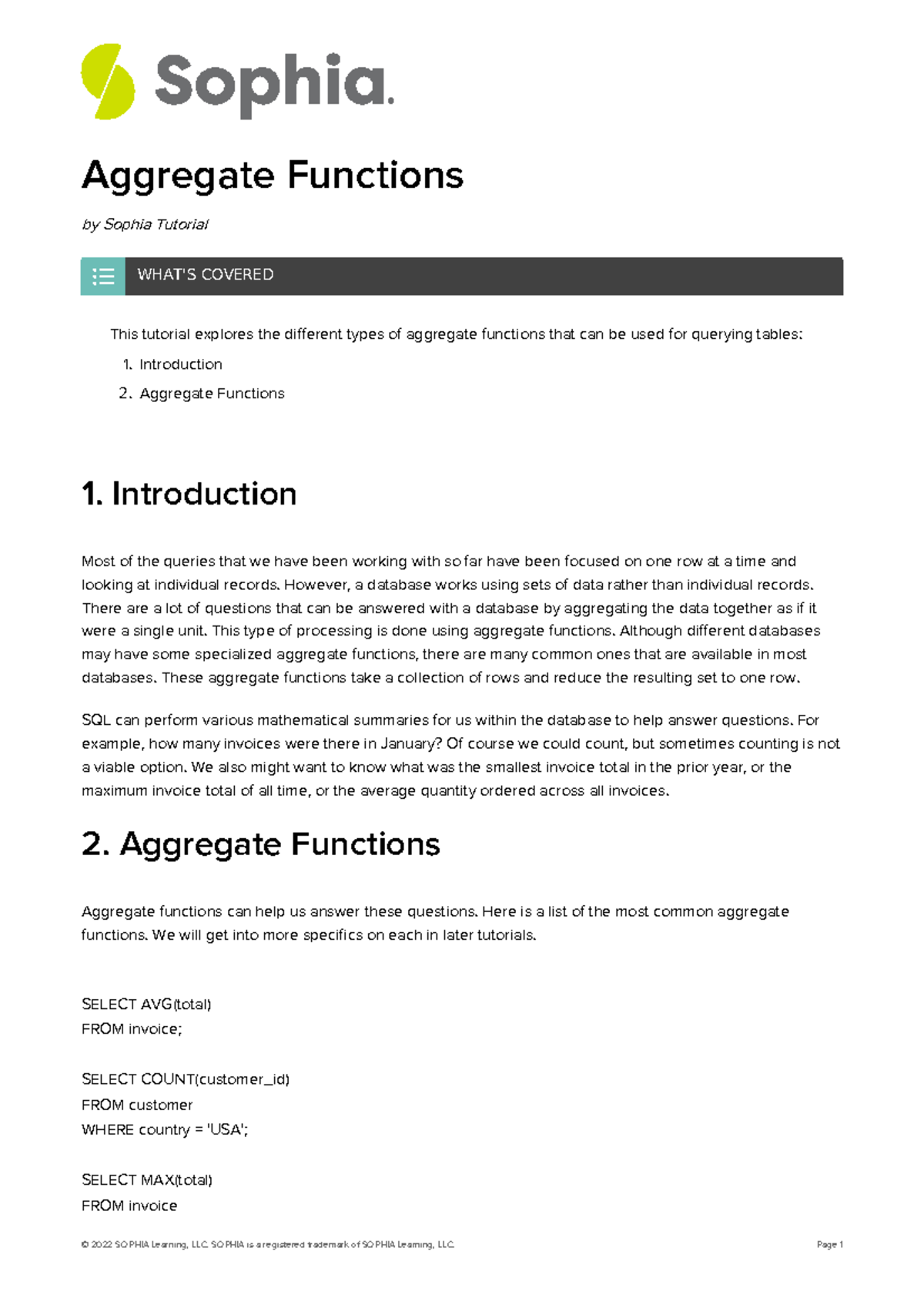 SQL Aggregate Functions Tutorial - Relational Database Concepts - Studocu