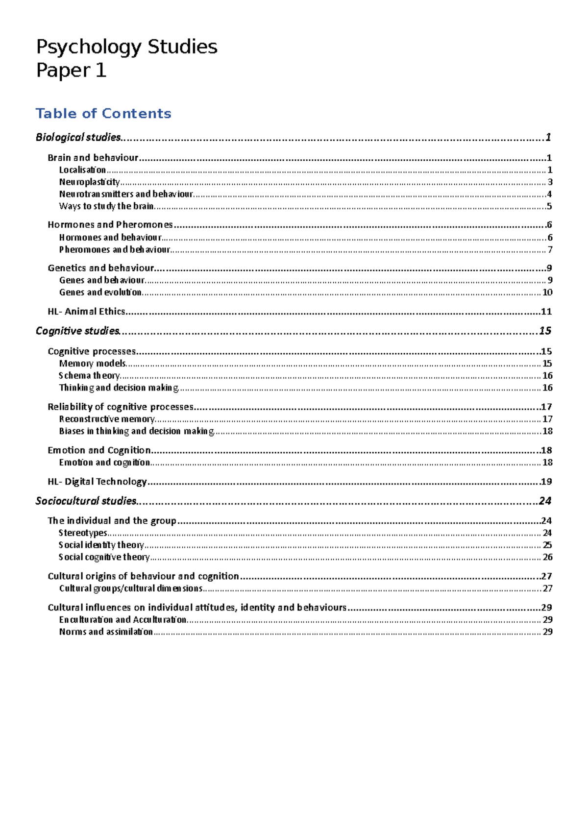 Psychology Studies Outline - Paper 1: Key Concepts and Research - Studocu