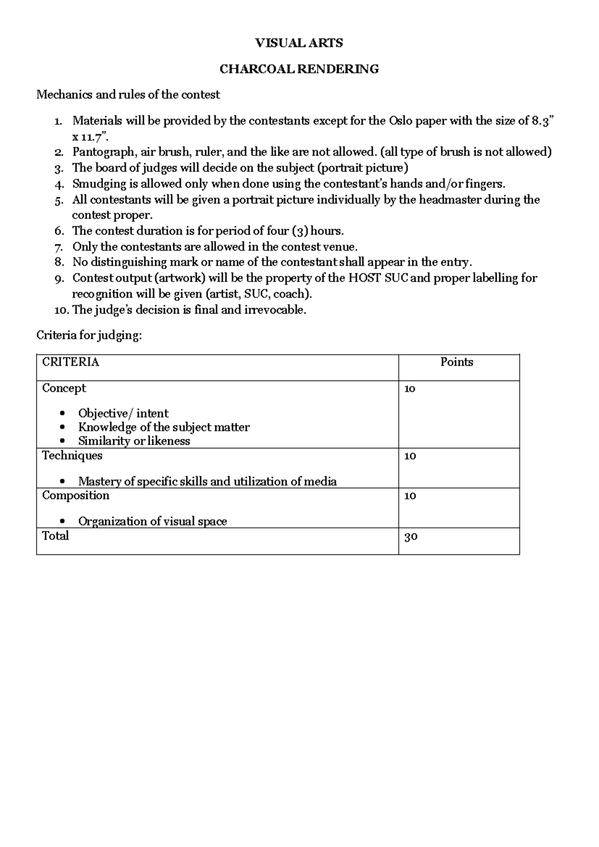 CED DAYS 2025: Mechanics & Judging Criteria for Art Contests - Studocu