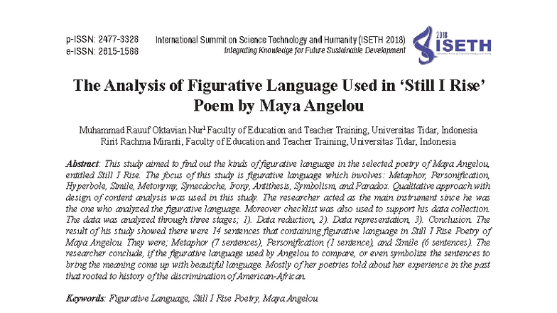 ISETH 2018: Analyzing Figurative Language in Maya Angelou's "Still I ...