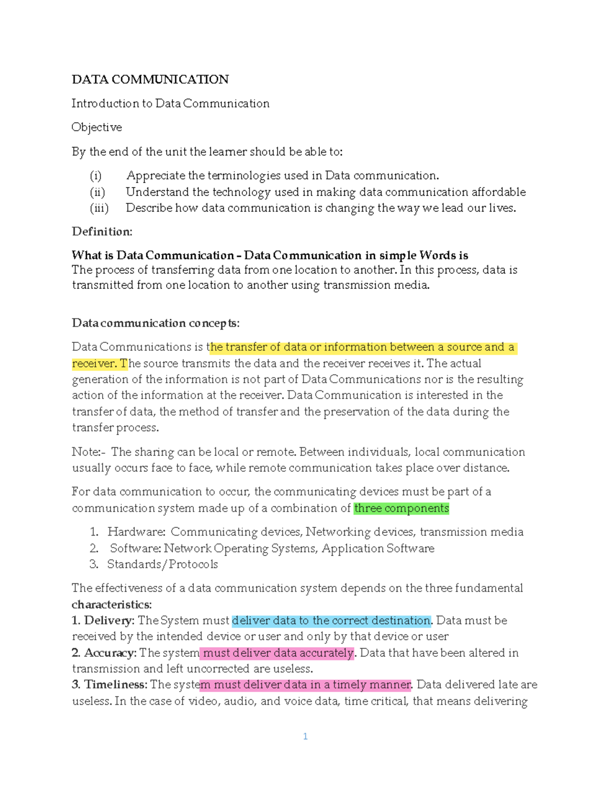 Lesson 1: Introduction to Data Communication Concepts and Technologies ...