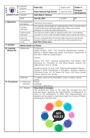 Per Dev Q3 W1 Detailed Lesson Plan - D E T AI L E D LESSON PLAN Schools ...