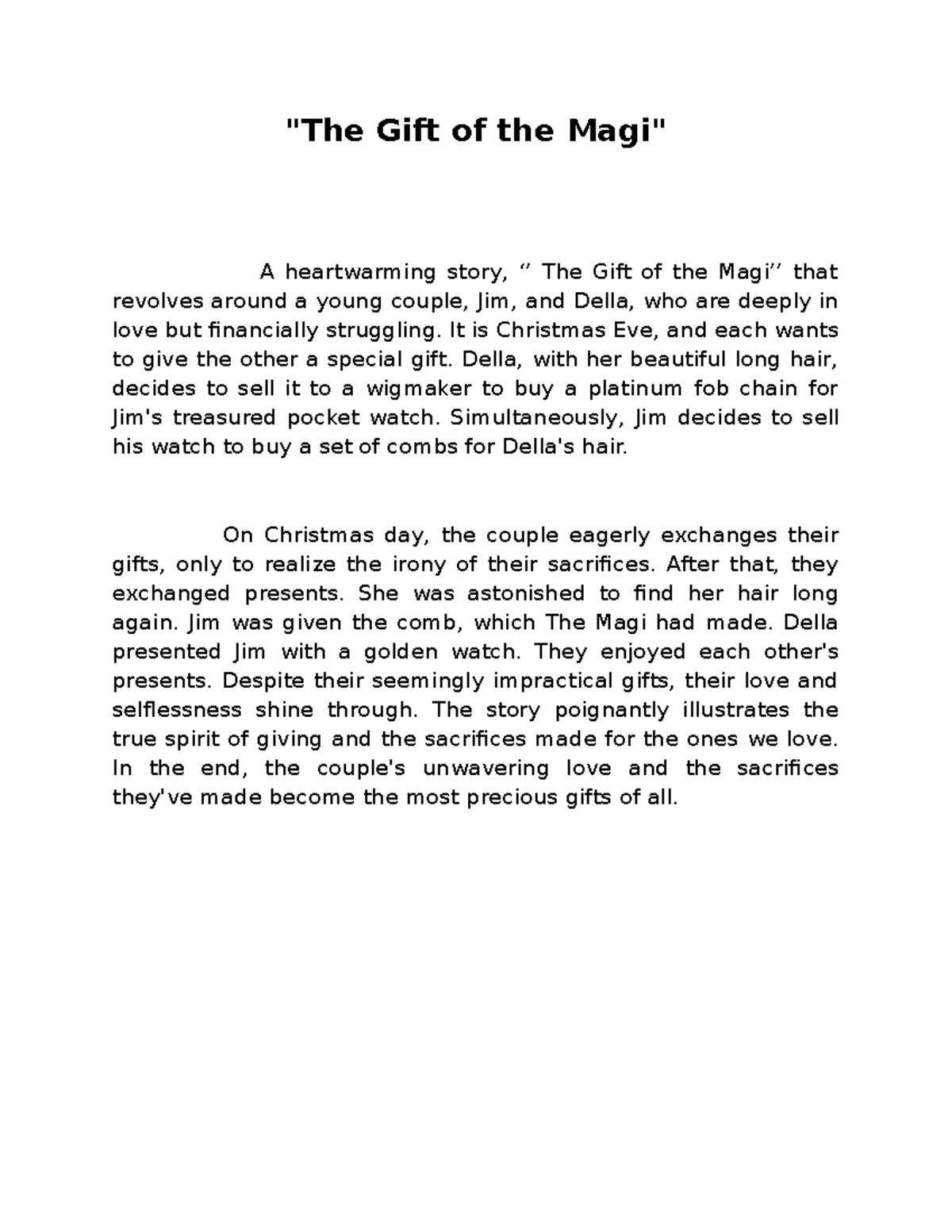 The Gift of the Magi: A Heartwarming Christmas Tale - Studocu