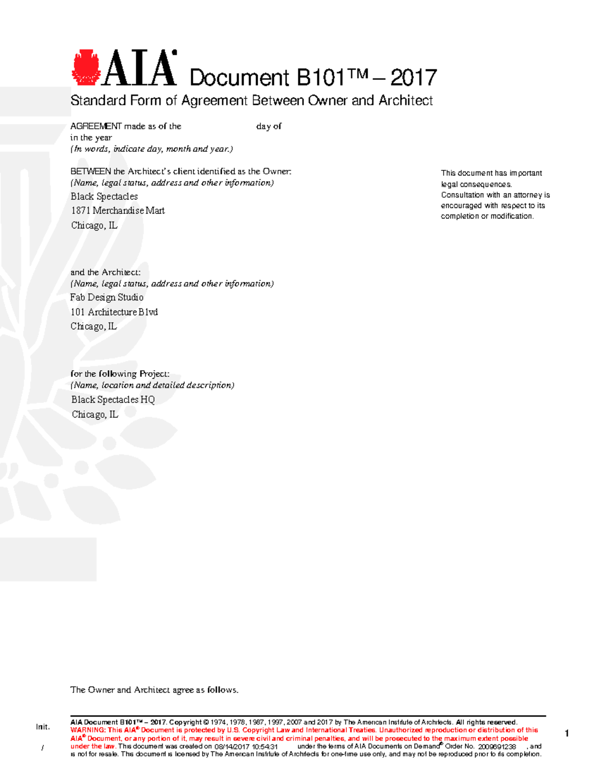 AIA B101 - Standard Form of Agreement Between Owner and Architect - Studocu