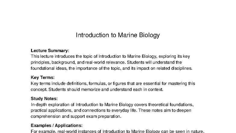 Introduction to Marine Biology (BIO101) Lecture Summary & Study Notes ...