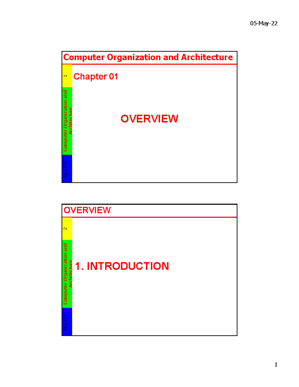 Computer Organization and Architecture (COA 101) Chapter 01 Overview - Studocu