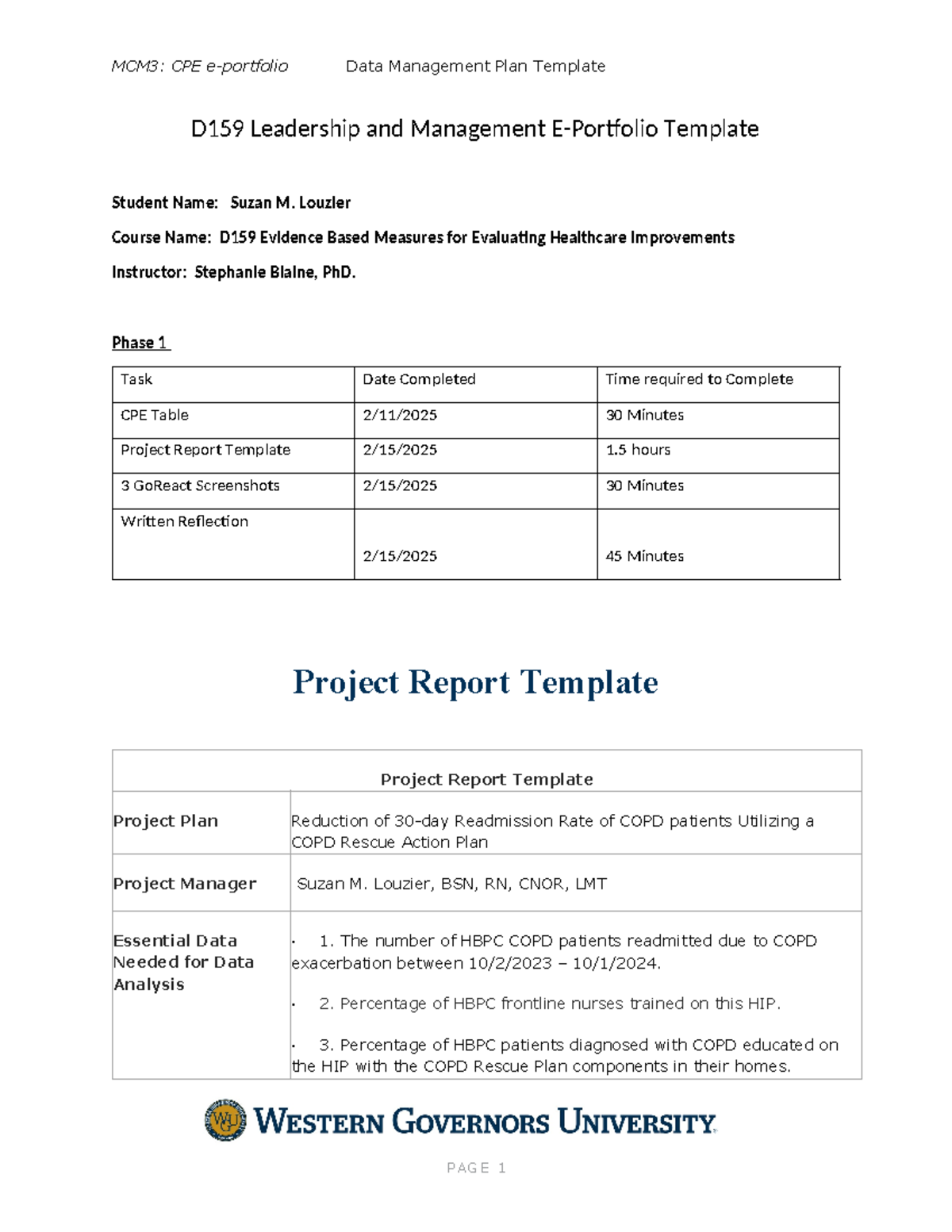 MCM3: CPE Data Management Plan for COPD Readmission Project D159 - Studocu