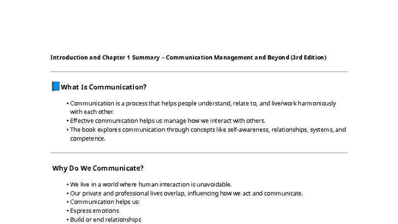 Communication Management and Beyond (3rd Ed): Ch 1 Summary - Studocu