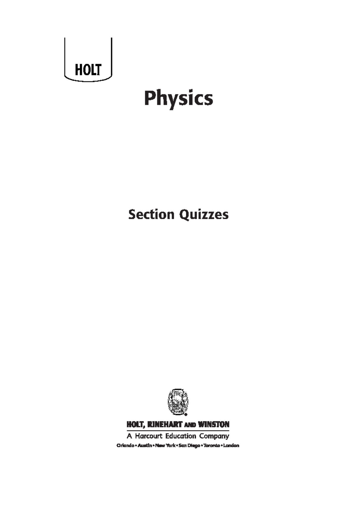 Physics Section Quizzes: HOLT Curriculum Assessments (2024) - Studocu