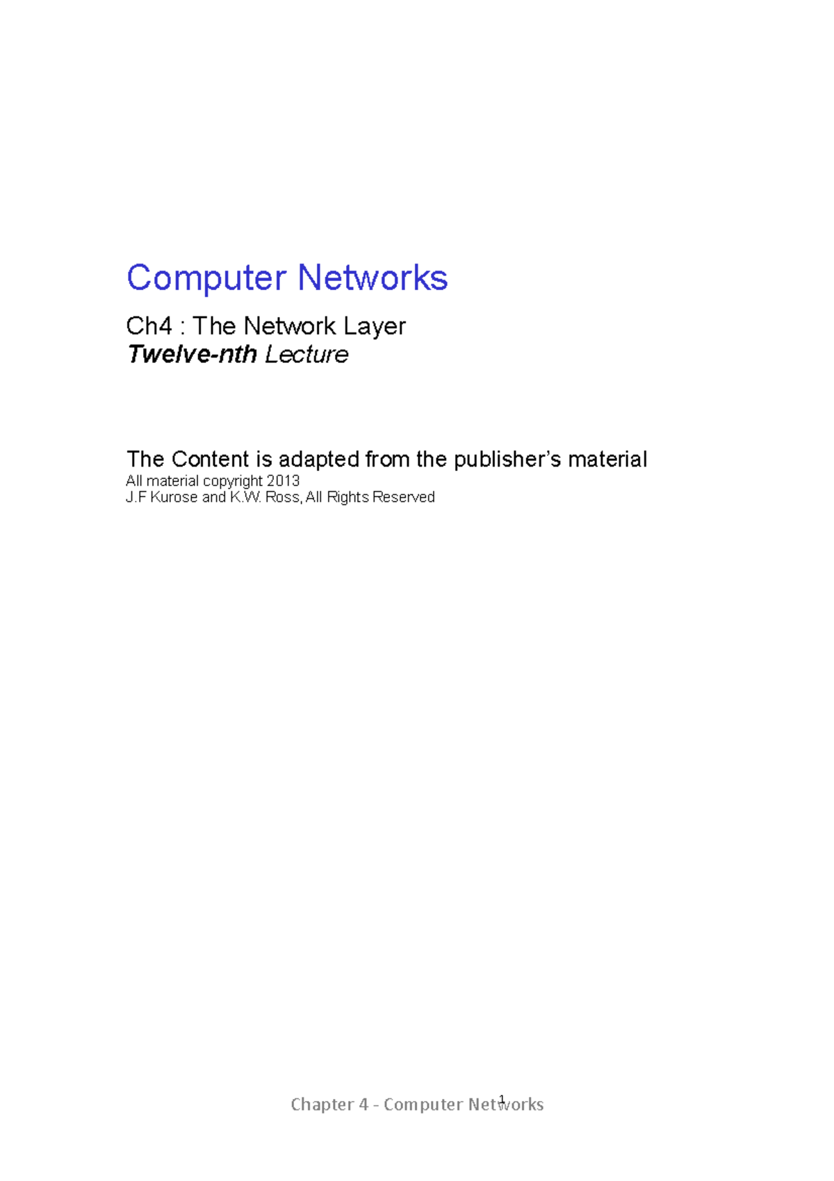 Computer Networks - Ch4 L - Computer Networks Ch4 : The Network Layer ...