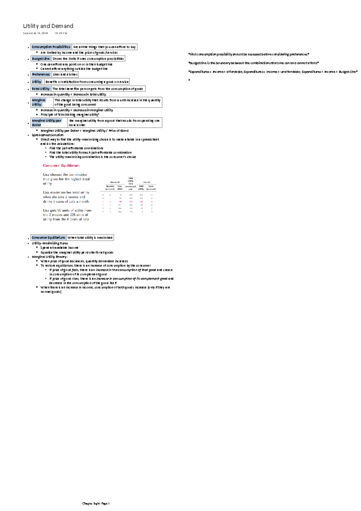 Econ 101 - Final Exam Notes on Chapter 8: Consumption & Utility - Studocu