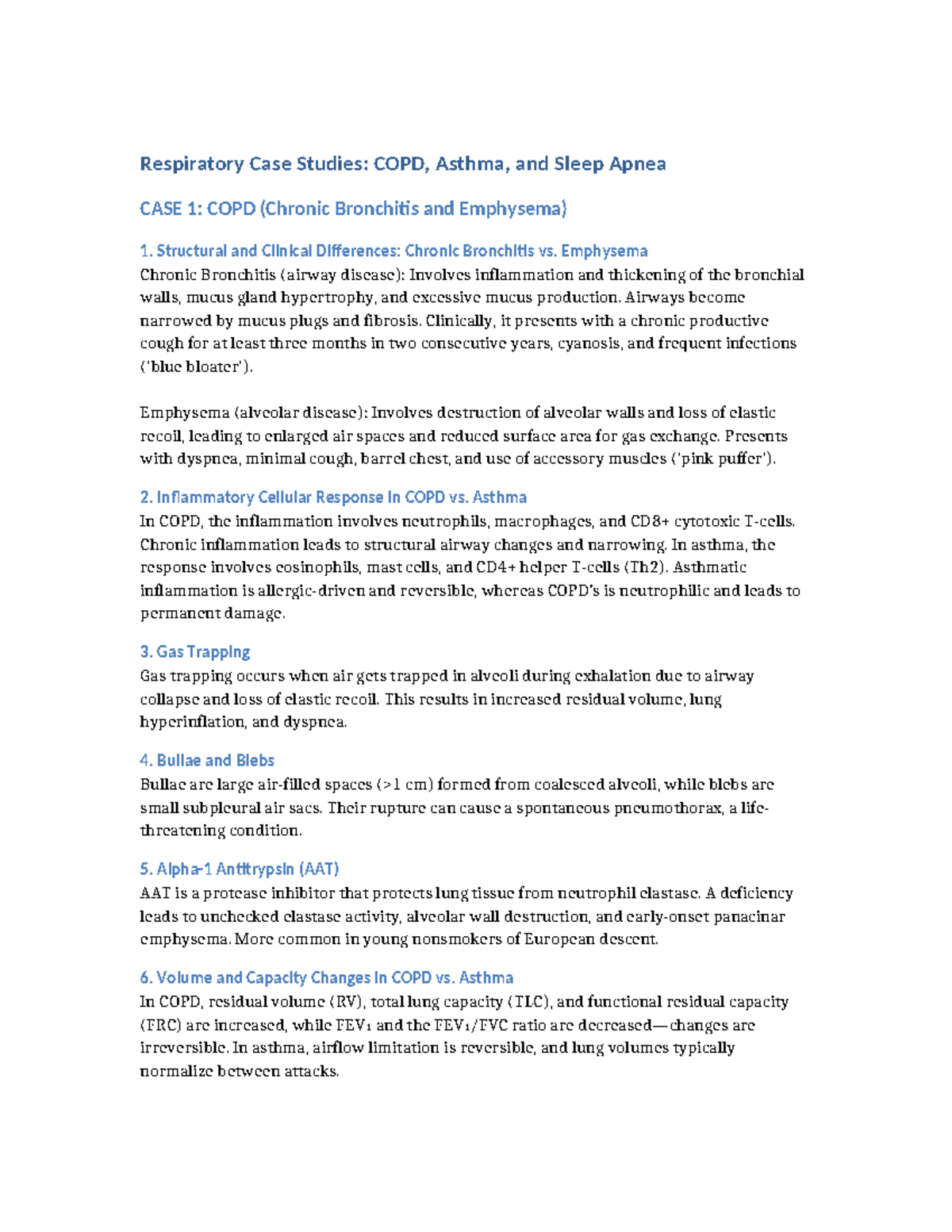 Respiratory Case Studies: COPD, Asthma & Sleep Apnea Analysis - Studocu